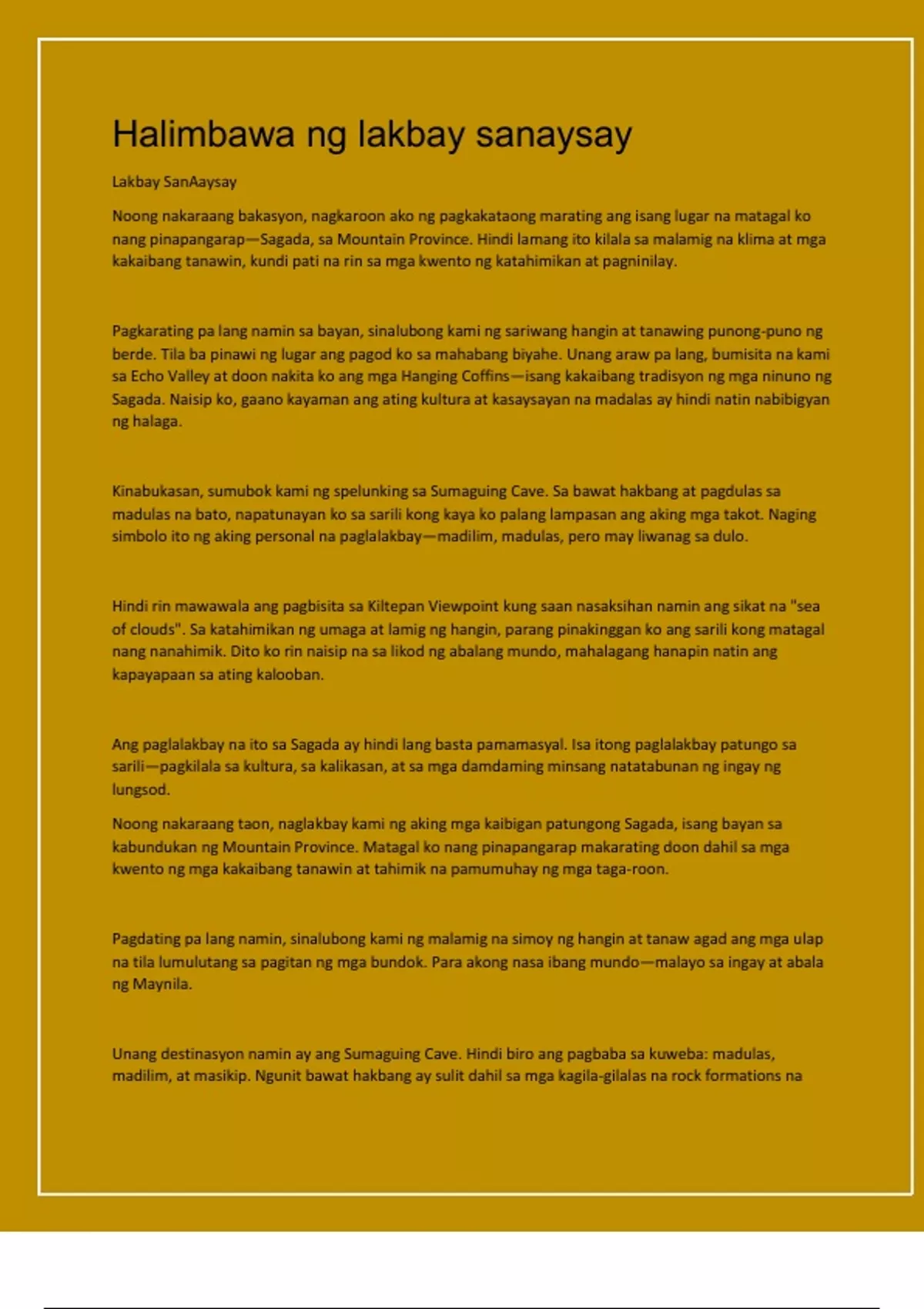 Summary Halimbawa ng lakbay sanaysay - Halimbawa ng lakbay sanaysay ...