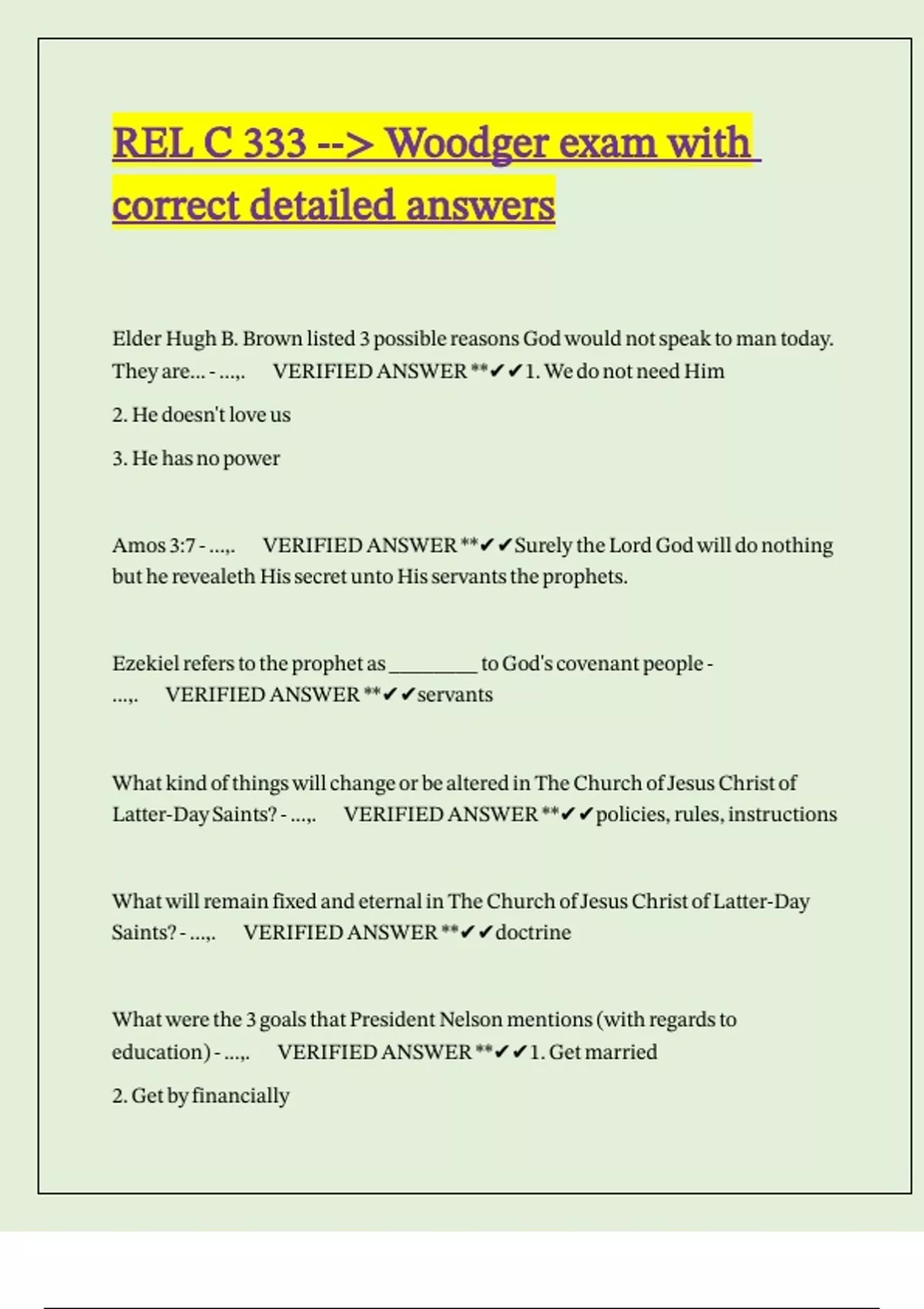 REL C 333 Woodger exam with correct detailed answers - REL 333 - Stuvia US