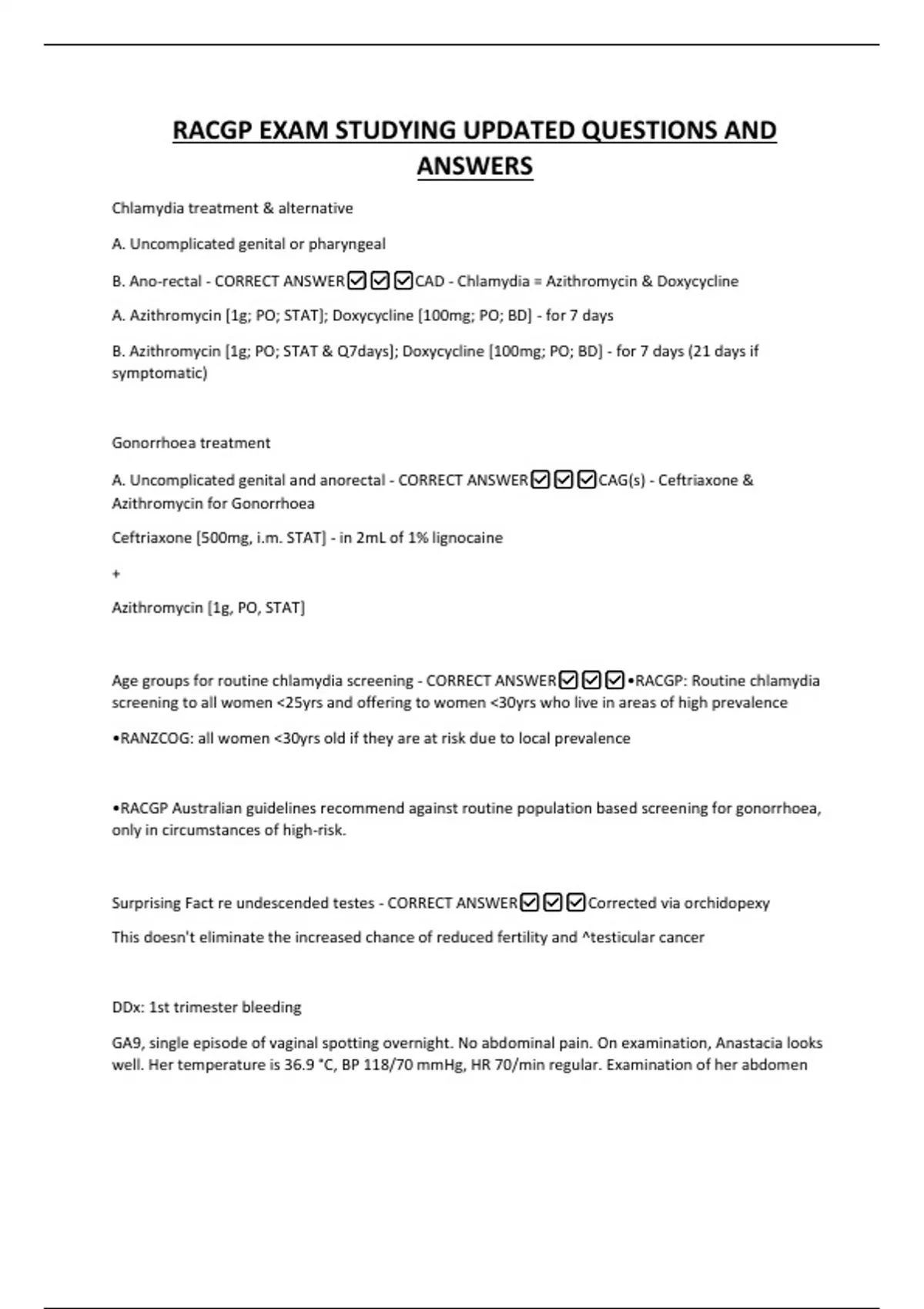 RACGP EXAM STUDYING UPDATED QUESTIONS AND ANSWERS - RACGP - Stuvia US