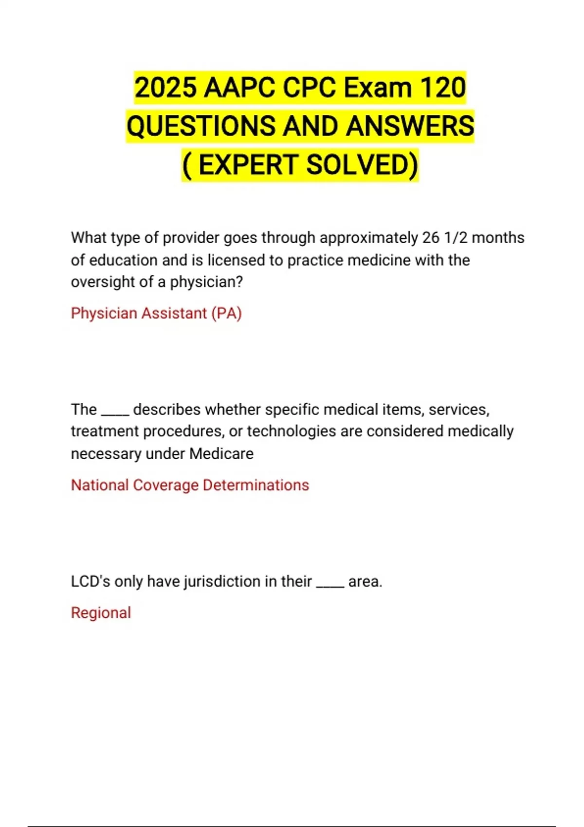 2025 AAPC CPC Exam 120 QUESTIONS AND ANSWERS ( EXPERT SOLVED). - AAPC ...