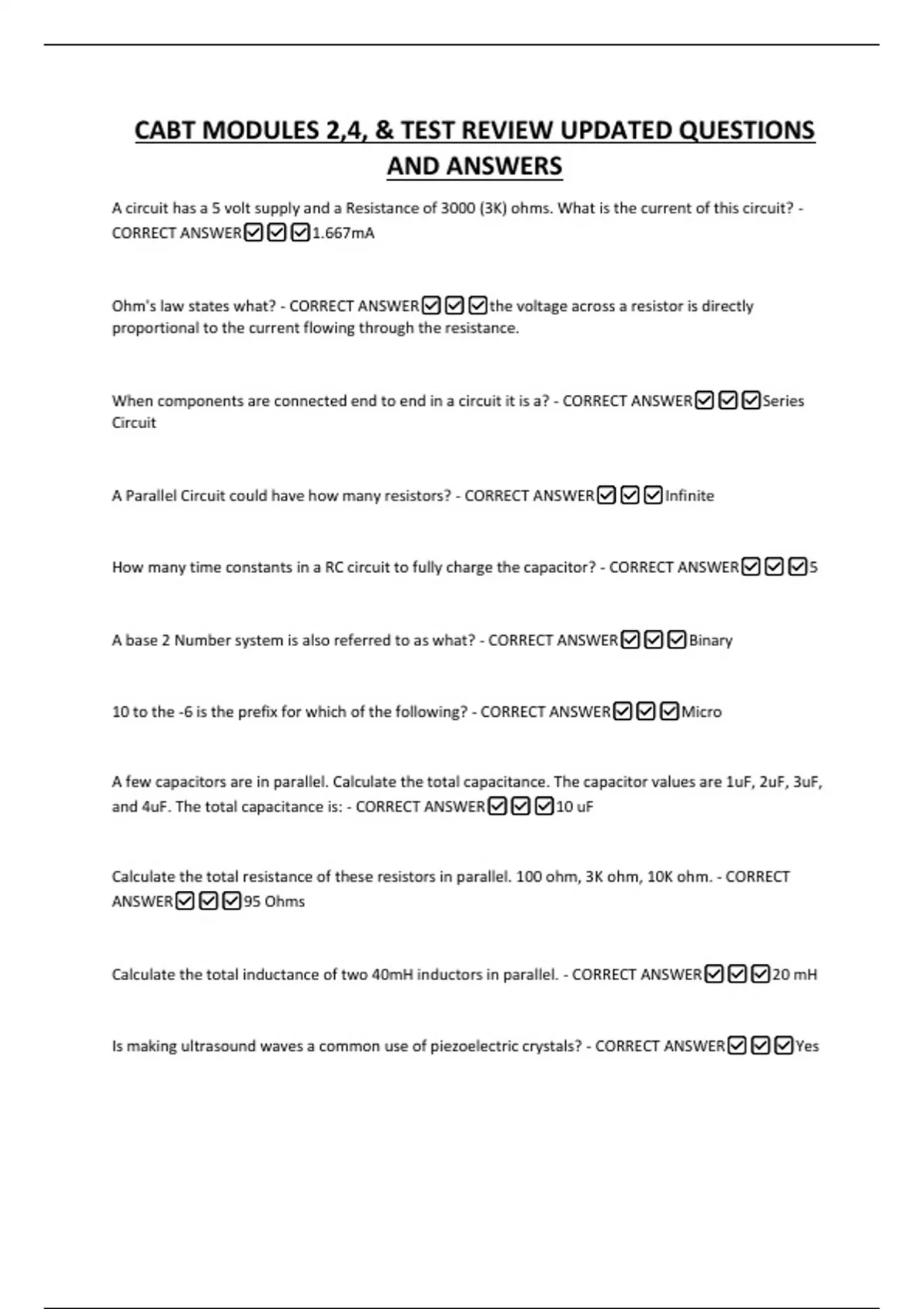 CABT MODULES 2,4, & TEST REVIEW UPDATED QUESTIONS AND ANSWERS - CABT ...