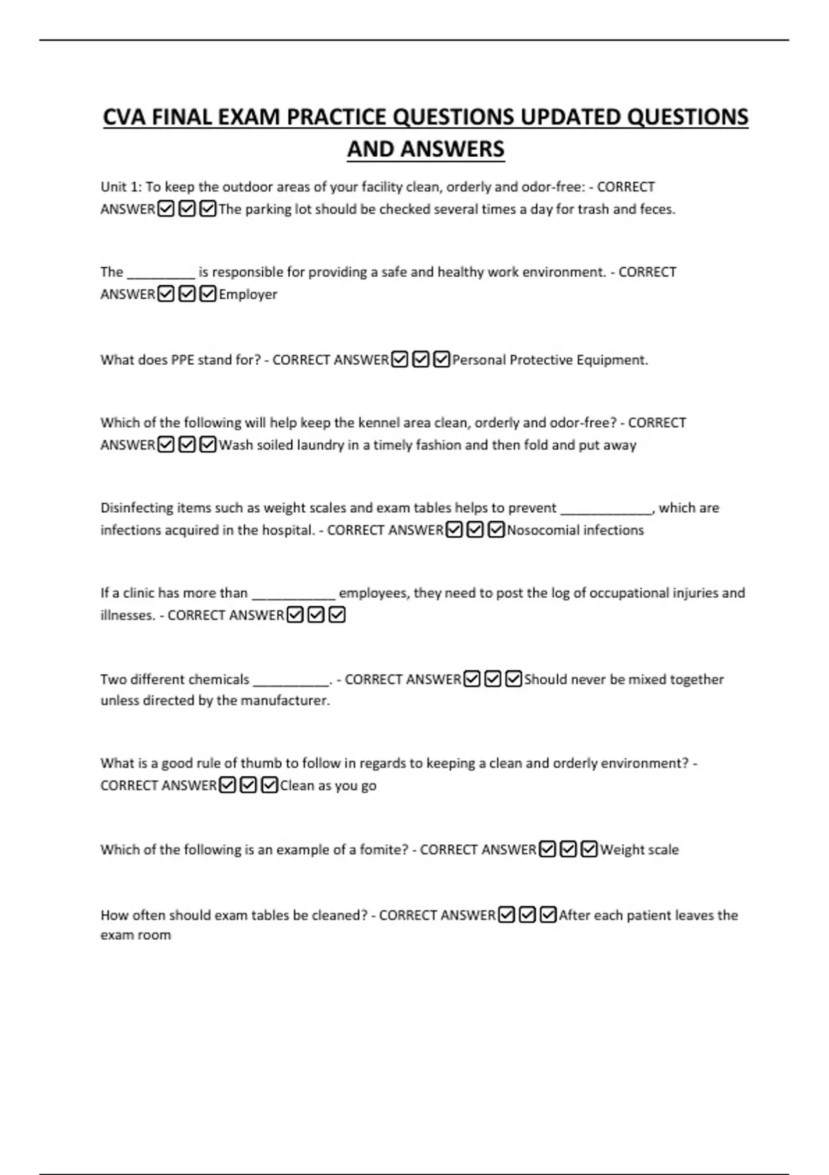 CVA FINAL EXAM PRACTICE QUESTIONS UPDATED QUESTIONS AND ANSWERS - CVA ...