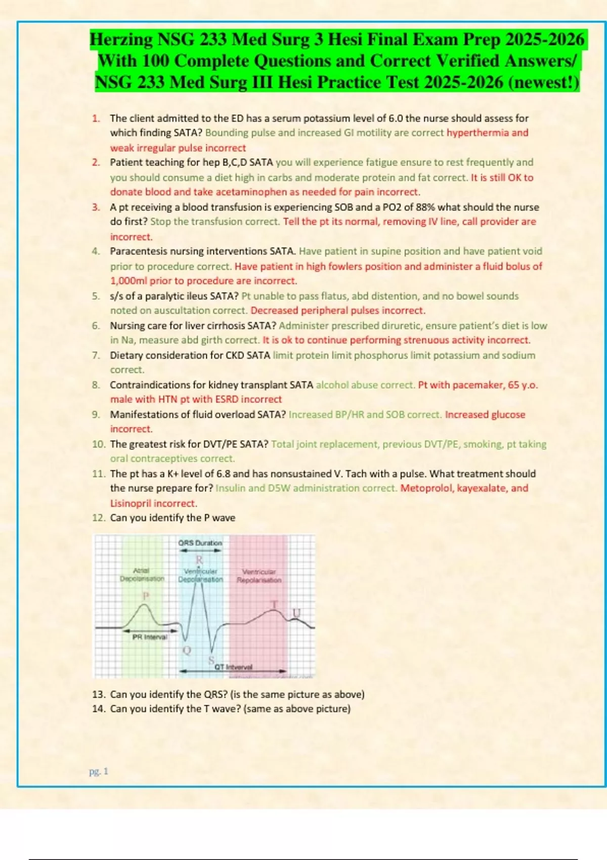 Herzing NSG 233 Med Surg 3 Hesi Final Exam Prep With 100 Complete Questions and Correct Verified ...