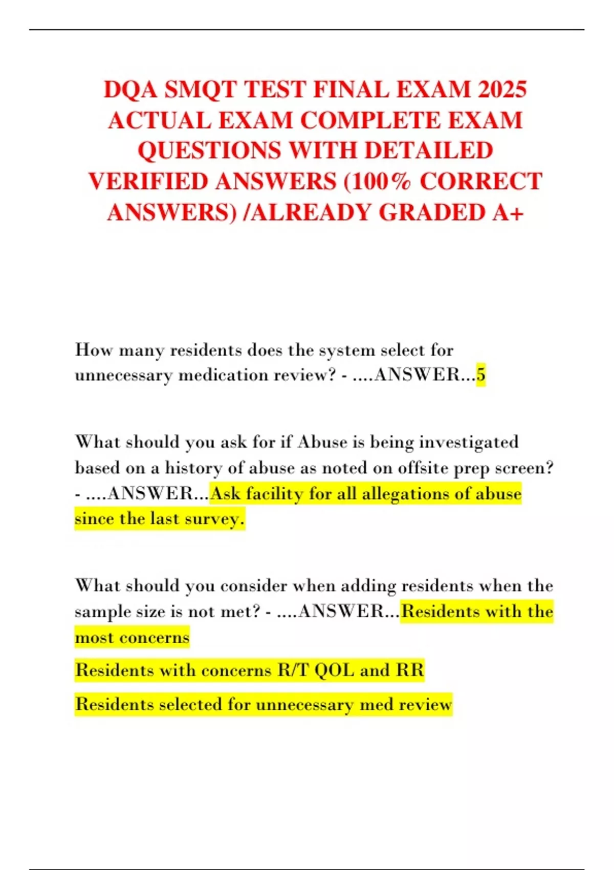 DQA SMQT TEST FINAL EXAM 2025 ACTUAL EXAM COMPLETE EXAM QUESTIONS WITH ...