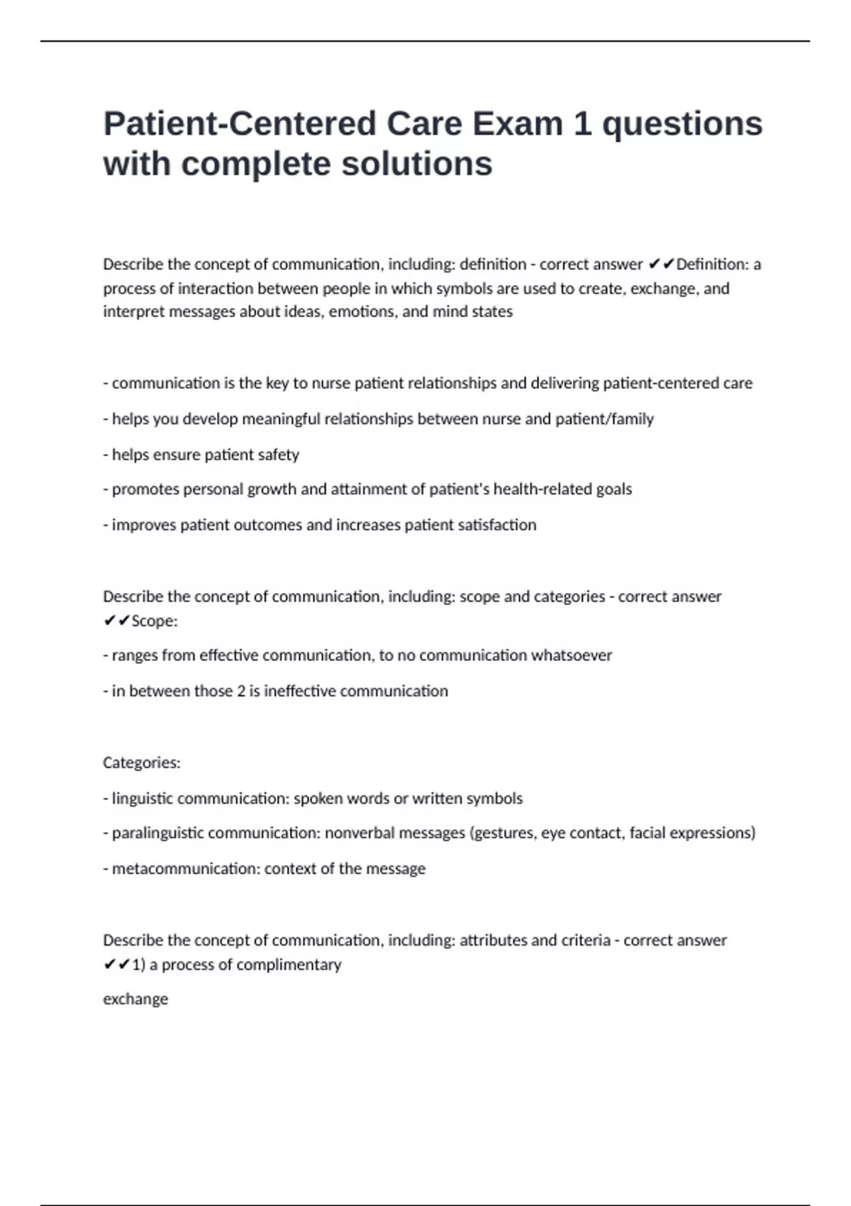 Patient-Centered Care Exam 1 questions with complete solutions ...
