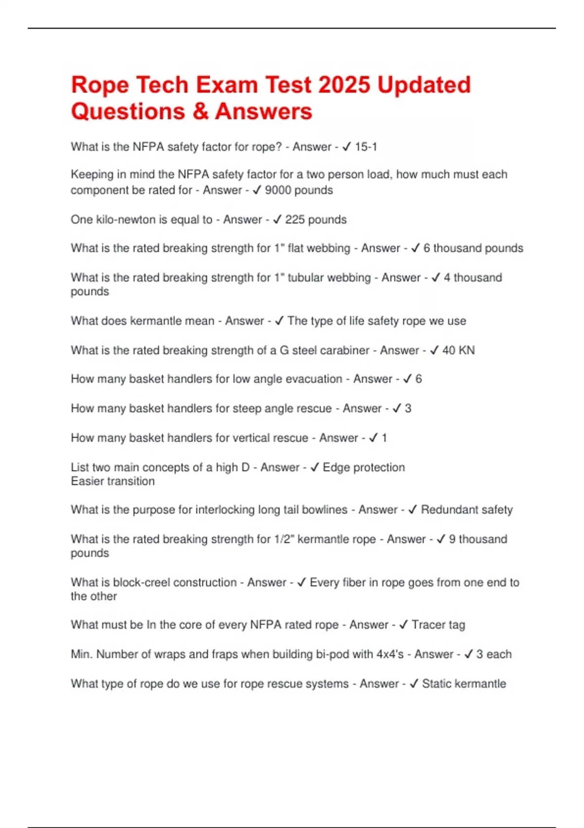 Rope Tech Exam Test 2025 Updated Questions & Answers - Rope Tech ...