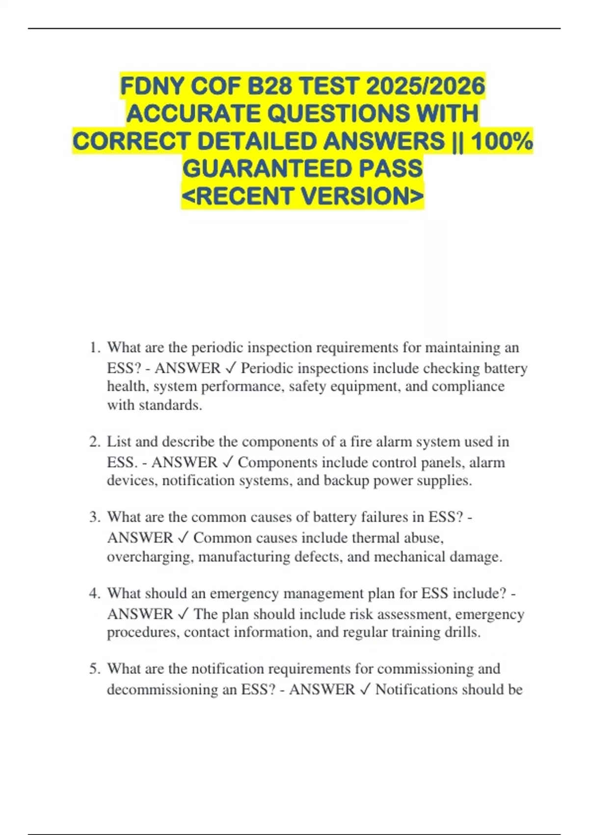 FDNY COF B28 TEST 2025/2026 ACCURATE QUESTIONS WITH CORRECT DETAILED ...