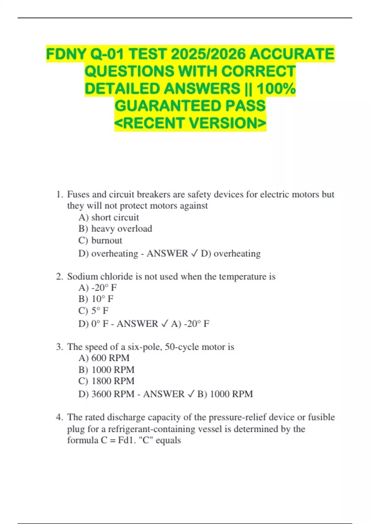 FDNY Q-01 TEST 2025/2026 ACCURATE QUESTIONS WITH CORRECT DETAILED ...