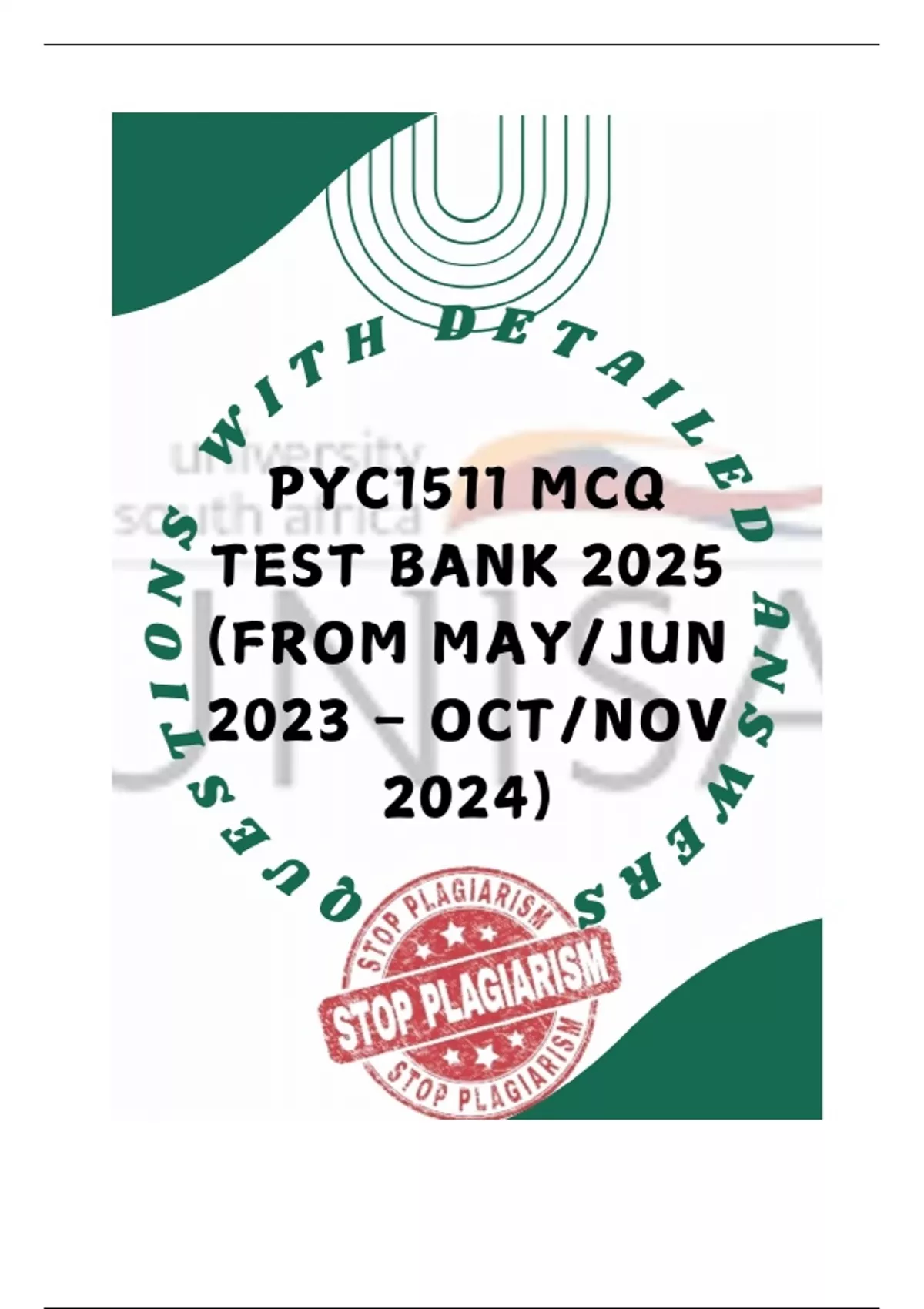 PYC1511 MCQ TEST BANK 2025 - QUESTIONS AND ANSWERS - PYC1511 - Stuvia US