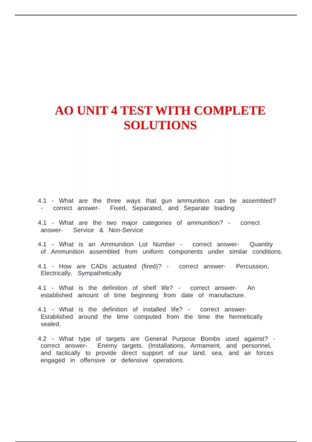 AO UNIT 4 TEST WITH COMPLETE SOLUTIONS - AO UNIT - Stuvia US