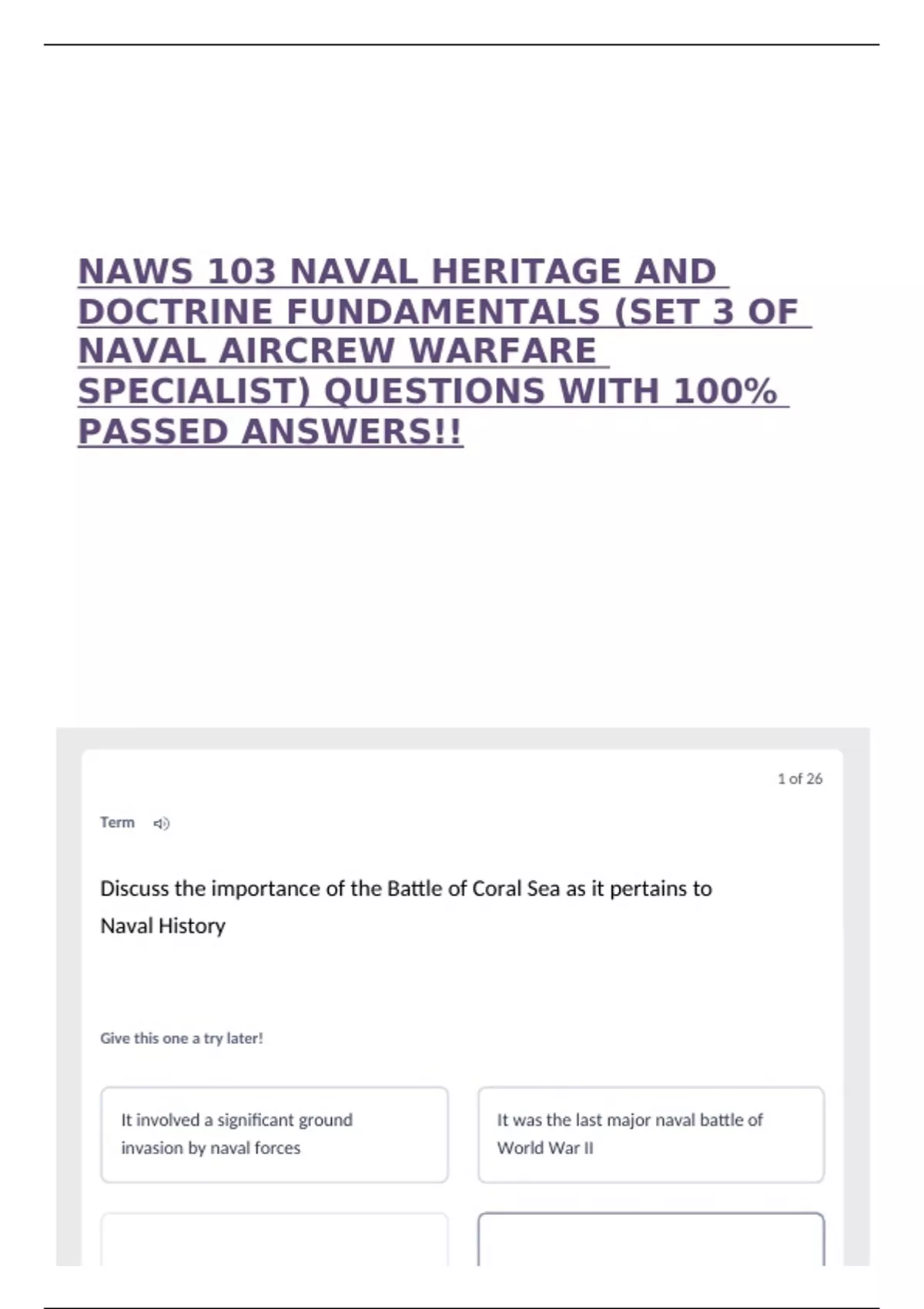 NAWS 103 NAVAL HERITAGE AND DOCTRINE FUNDAMENTALS (SET 3 OF NAVAL ...