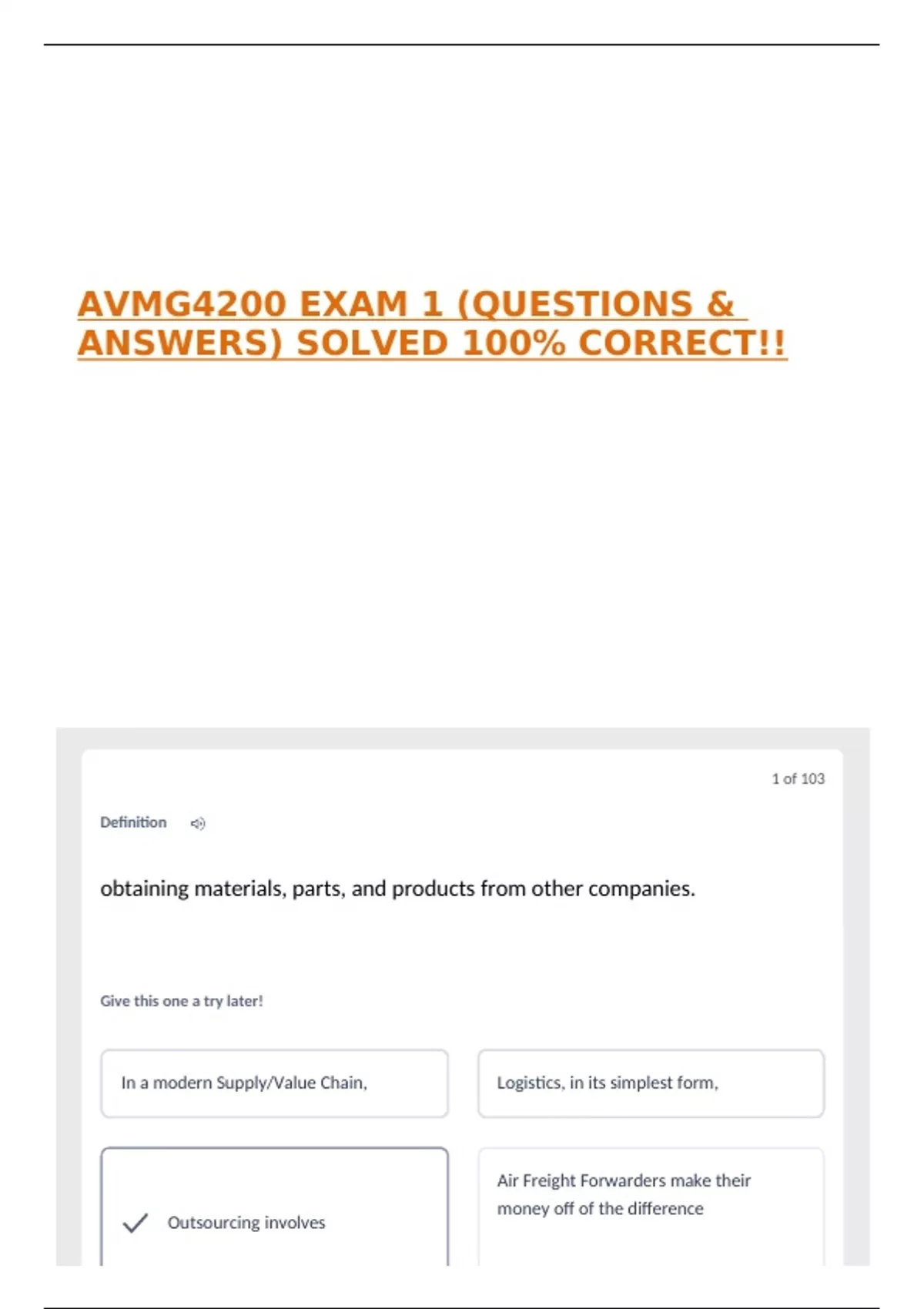 AVMG4200 EXAM 1 (QUESTIONS & ANSWERS) SOLVED 100% CORRECT!! - AVMG 4200 ...