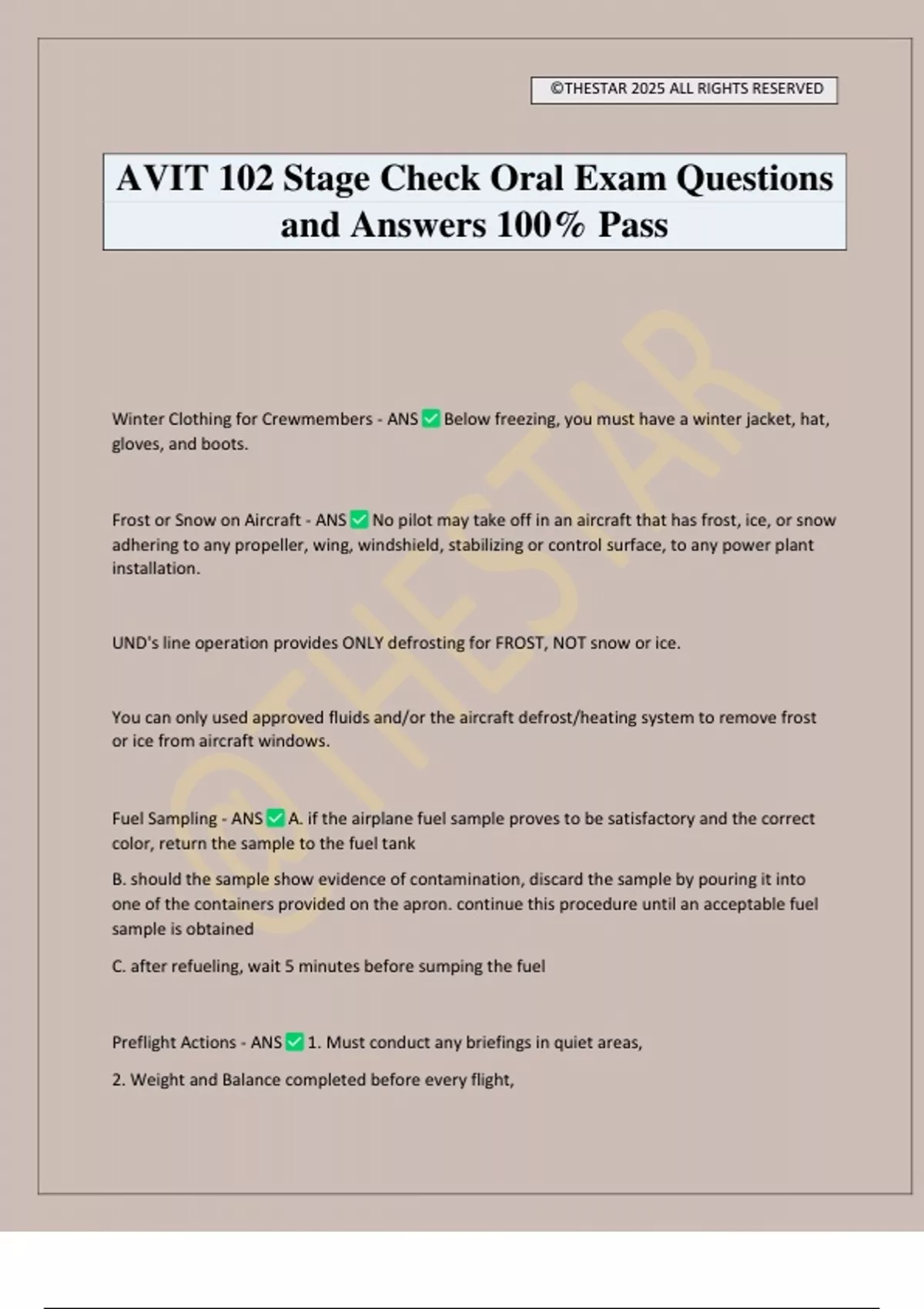 AVIT 102 Stage Check Oral Exam Questions and Answers 100% Pass - AVIT 102 - Stuvia US