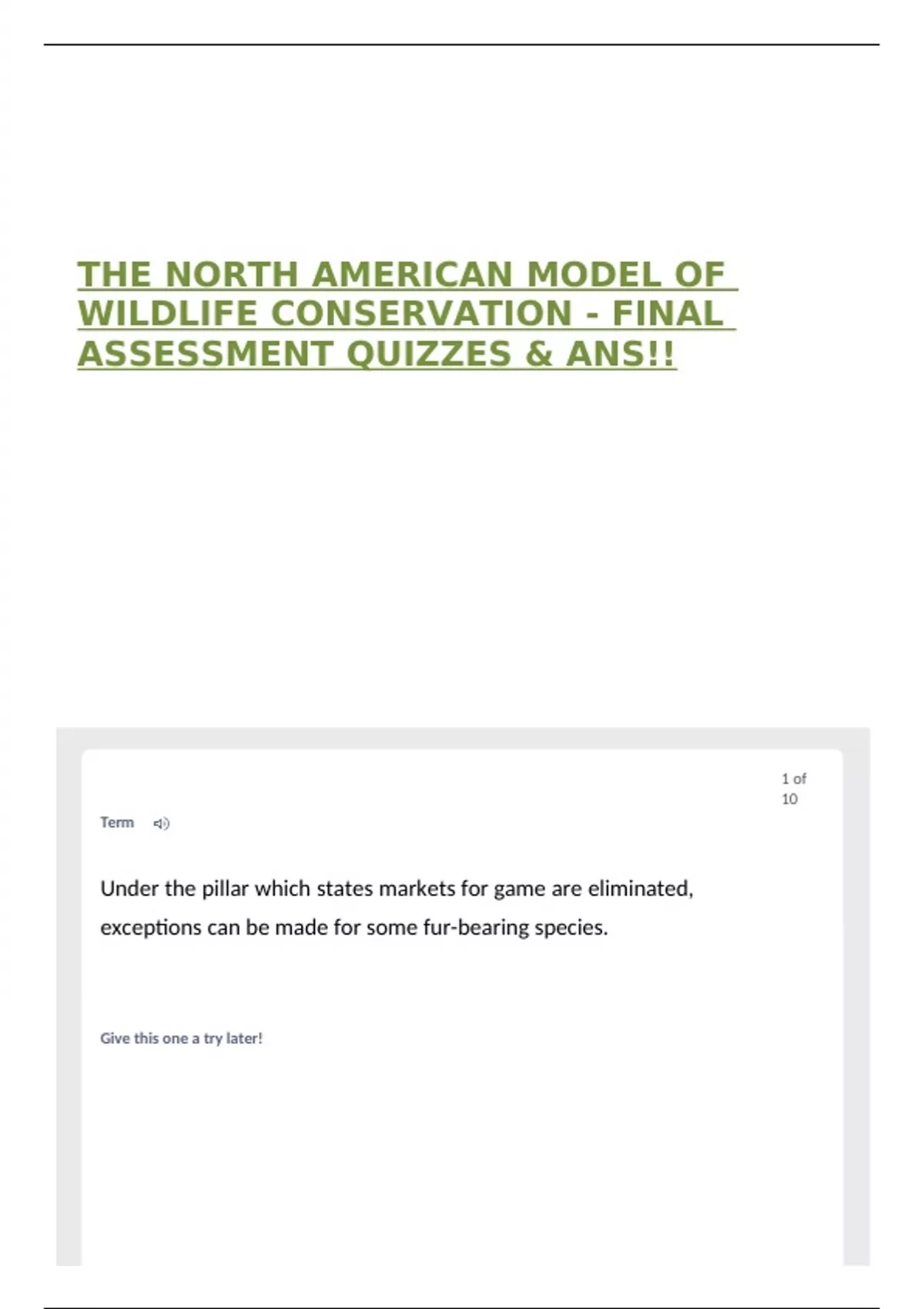 THE NORTH AMERICAN MODEL OF WILDLIFE CONSERVATION - FINAL ASSESSMENT ...