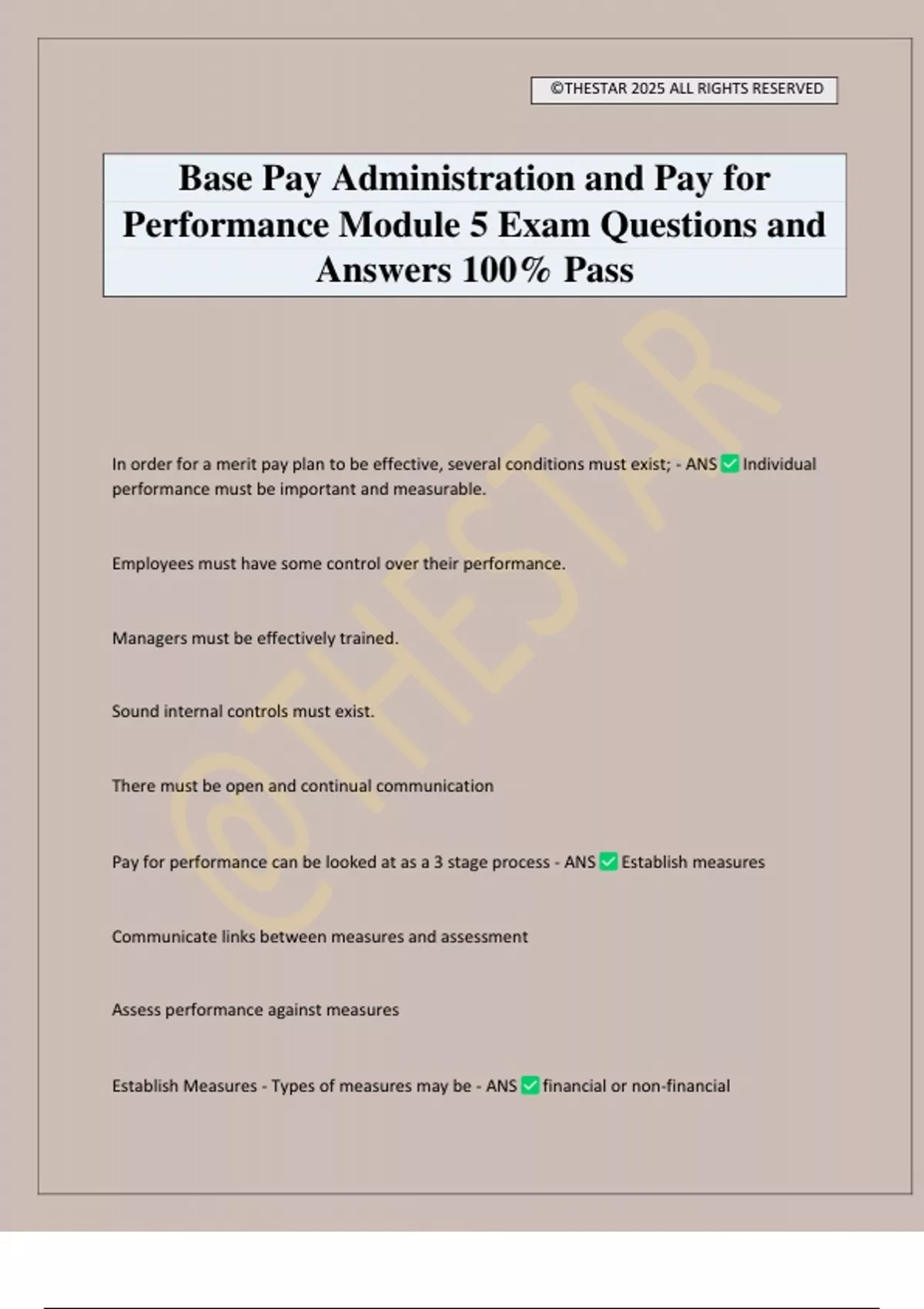 Base Pay Administration and Pay for Performance Module 5 Exam Questions and Answers 100% Pass ...