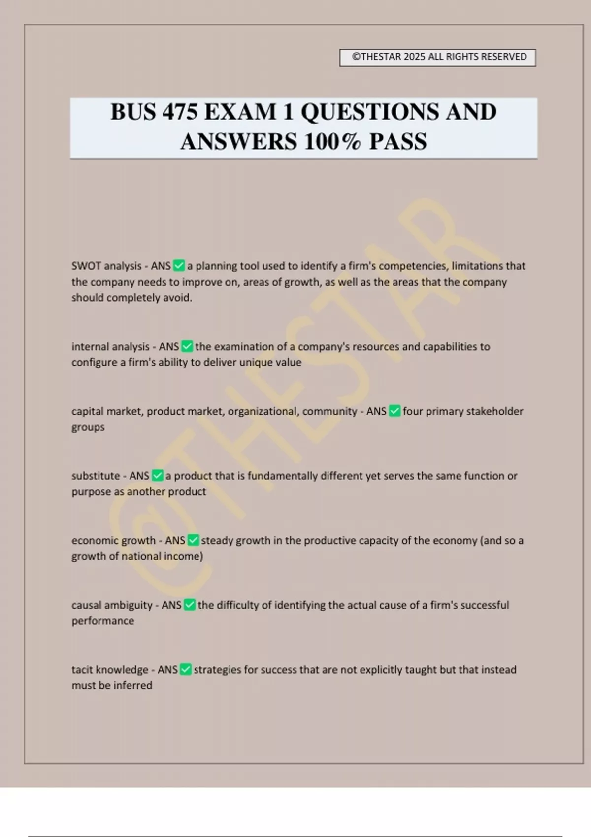 BUS 475 EXAM 1 QUESTIONS AND ANSWERS 100% PASS - BUS 475 - Stuvia US