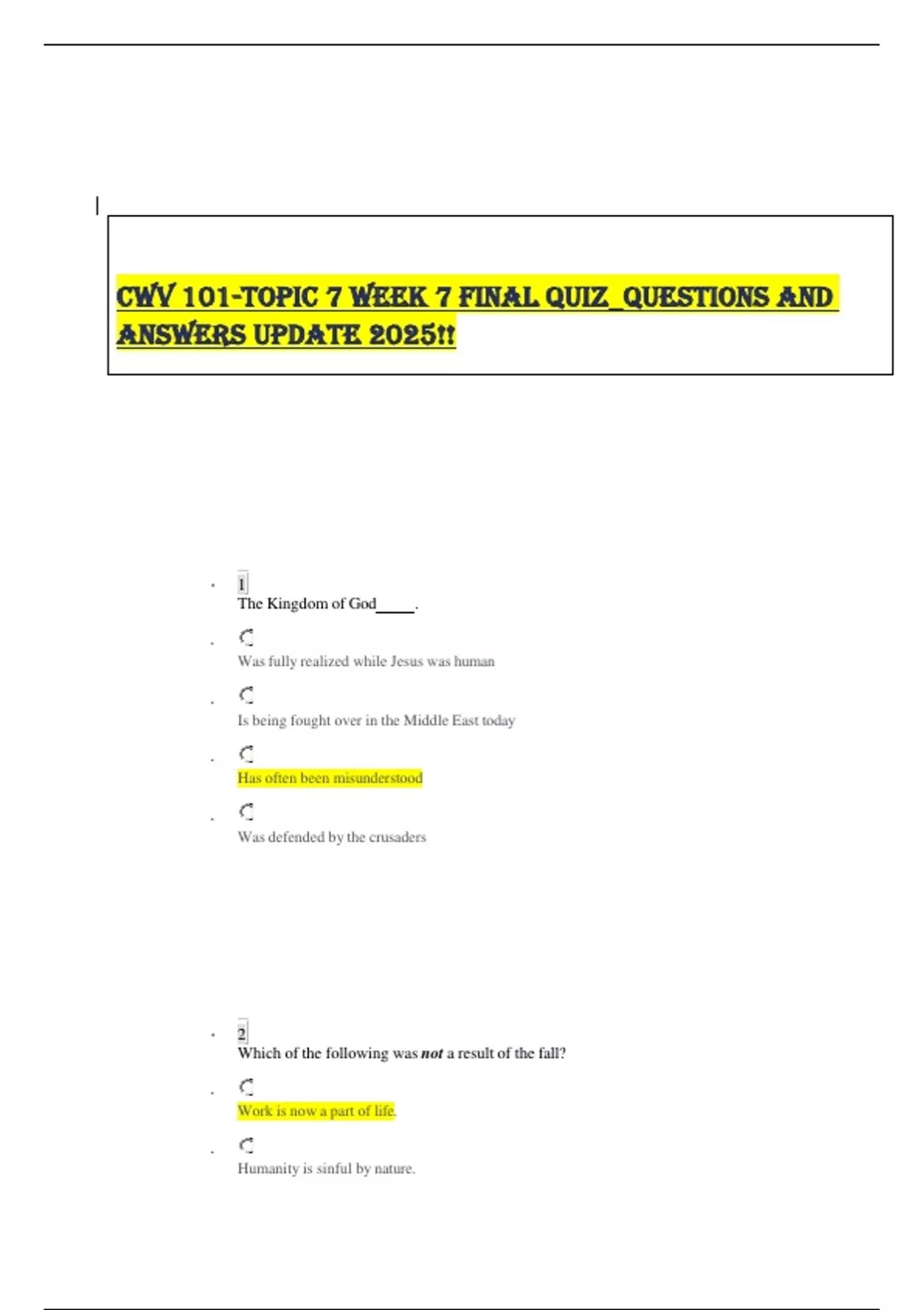 CWV 101-TOPIC 7 WEEK 7 FINAL QUIZ_QUESTIONS AND ANSWERS UPDATE 2025 ...