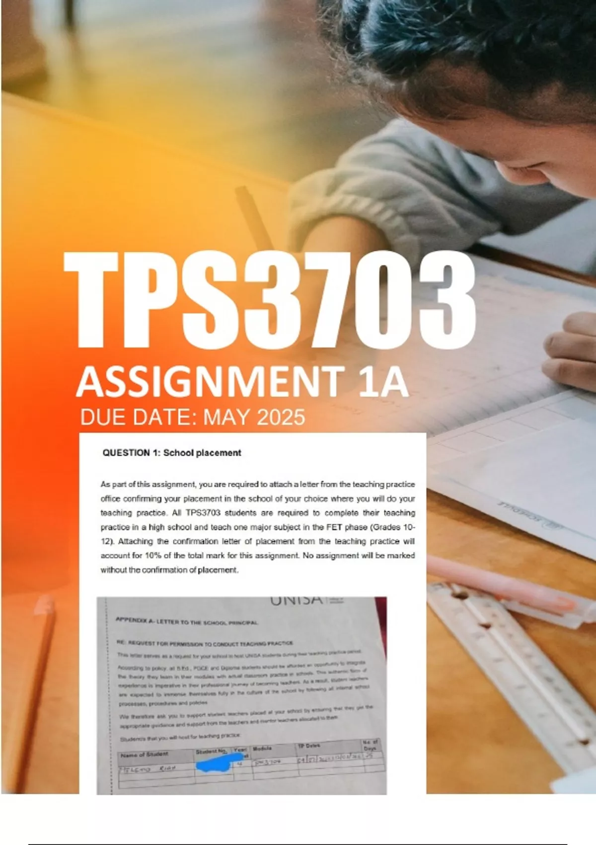 TPS3703 Assignment 1 2025 - Due 21 May 2025 - Teaching practice for Senior Phase III (TPS3703 ...