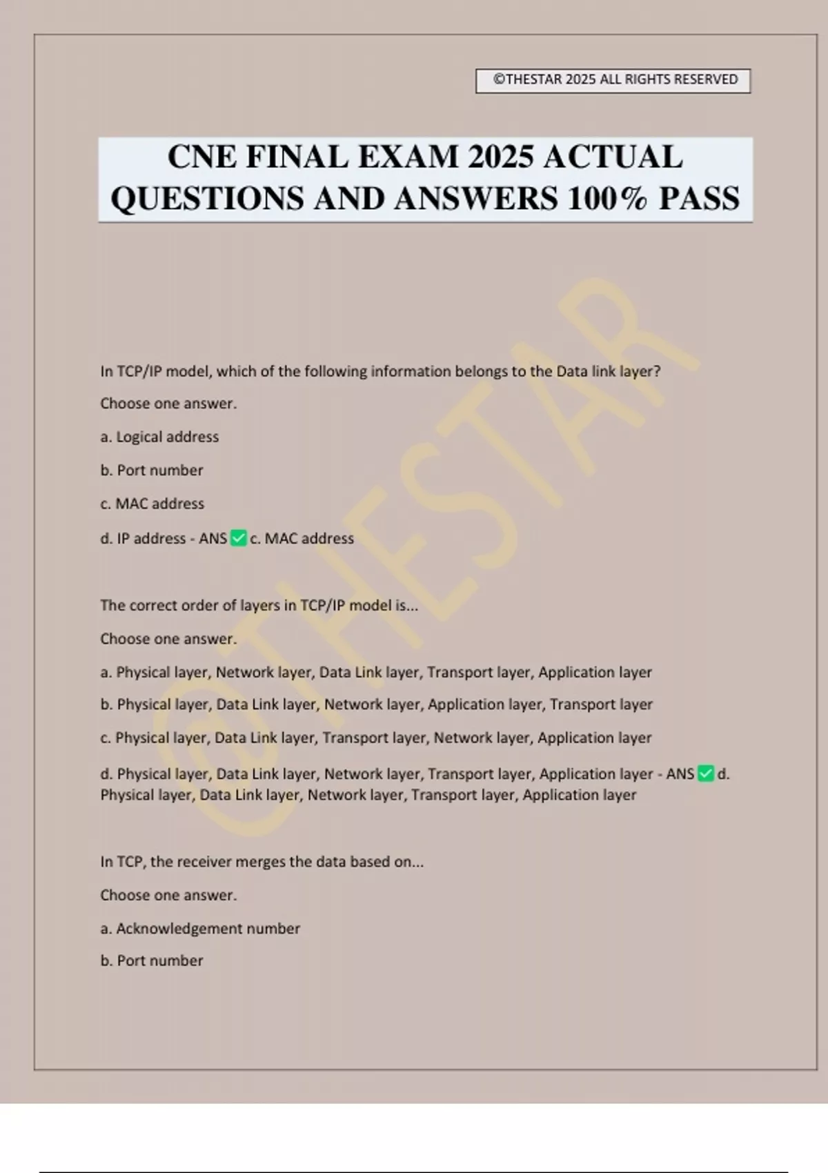 CNE FINAL EXAM 2025 ACTUAL QUESTIONS AND ANSWERS 100% PASS - CNE ...