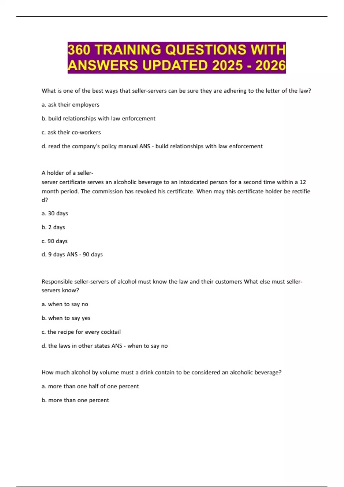 360 TRAINING QUESTIONS WITH ANSWERS UPDATED - TIPS CERTIFICATION ...