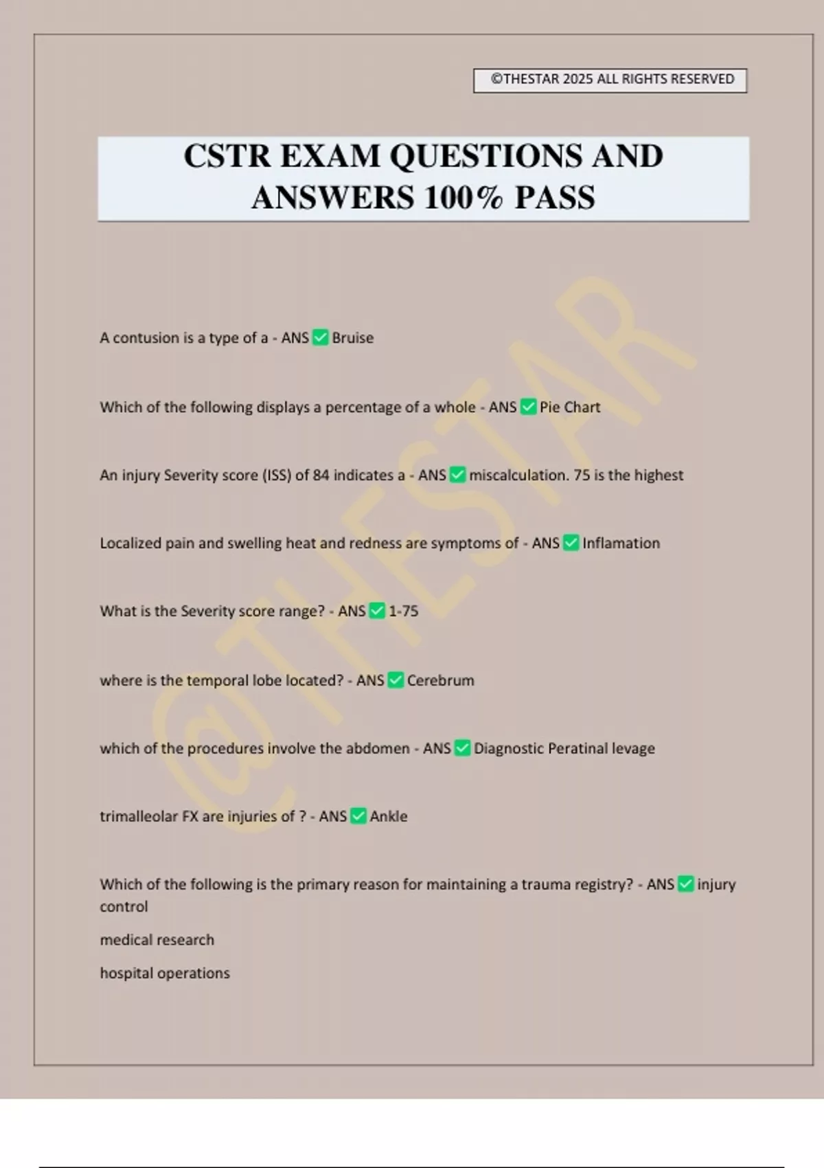 CSTR EXAM QUESTIONS AND ANSWERS 100% PASS - Cstr - Stuvia US