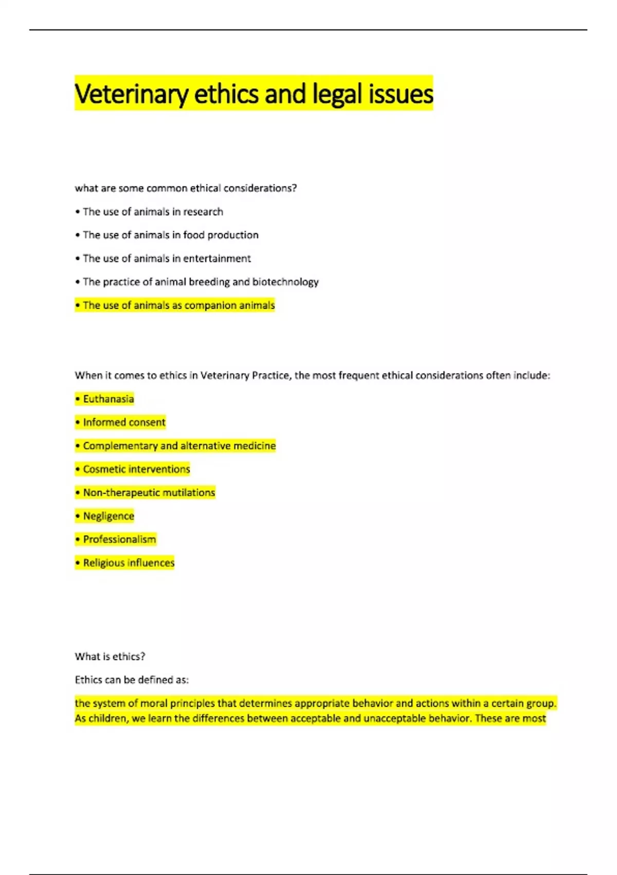 Veterinary ethics and legal issues Practice Test / Veterinary ethics ...