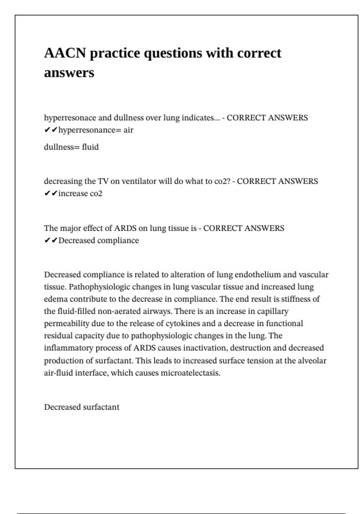 AACN practice questions with correct answers - AACN - Stuvia US