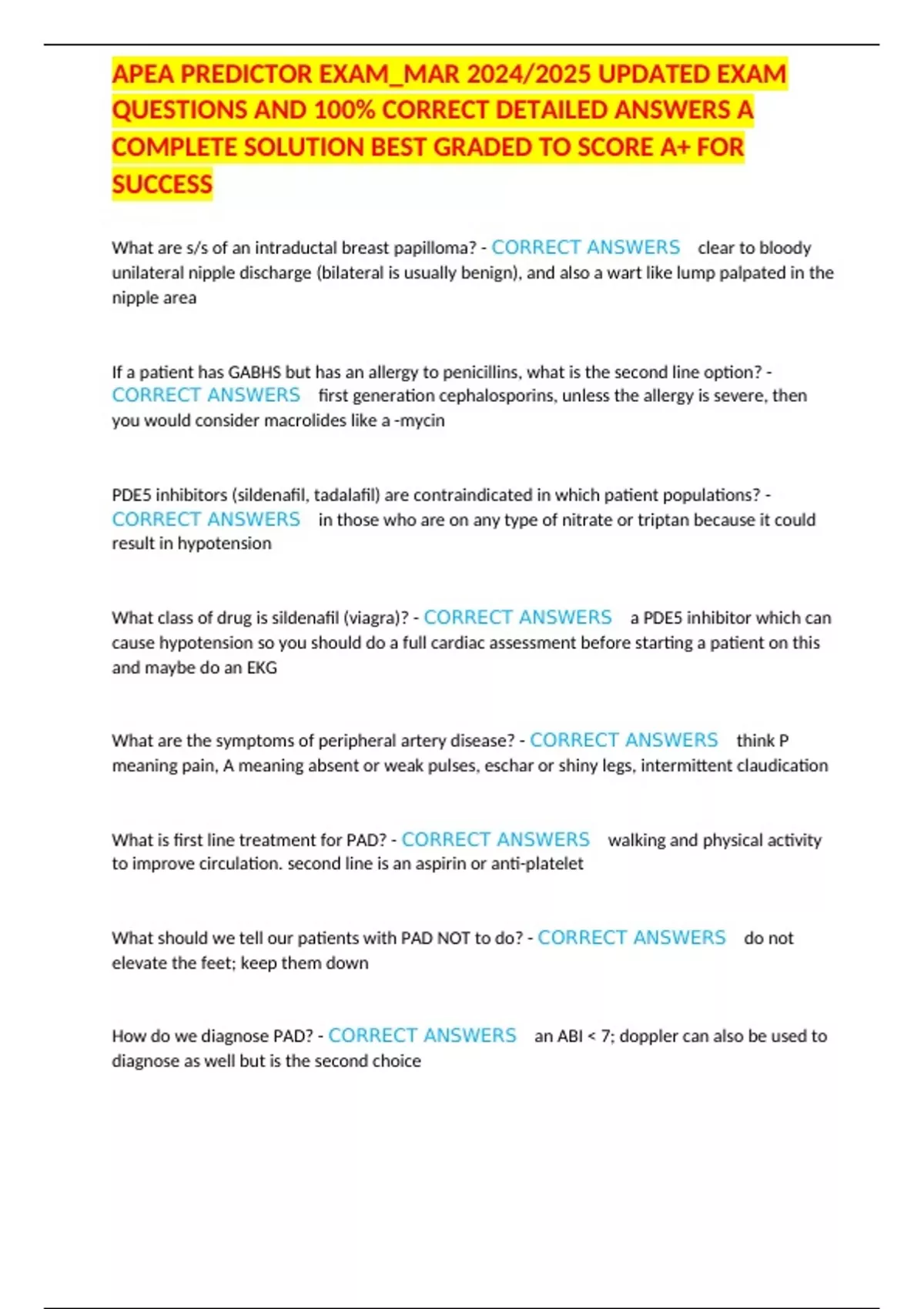 APEA PREDICTOR EXAM_MAR 2024/2025 UPDATED EXAM QUESTIONS AND 100% ...