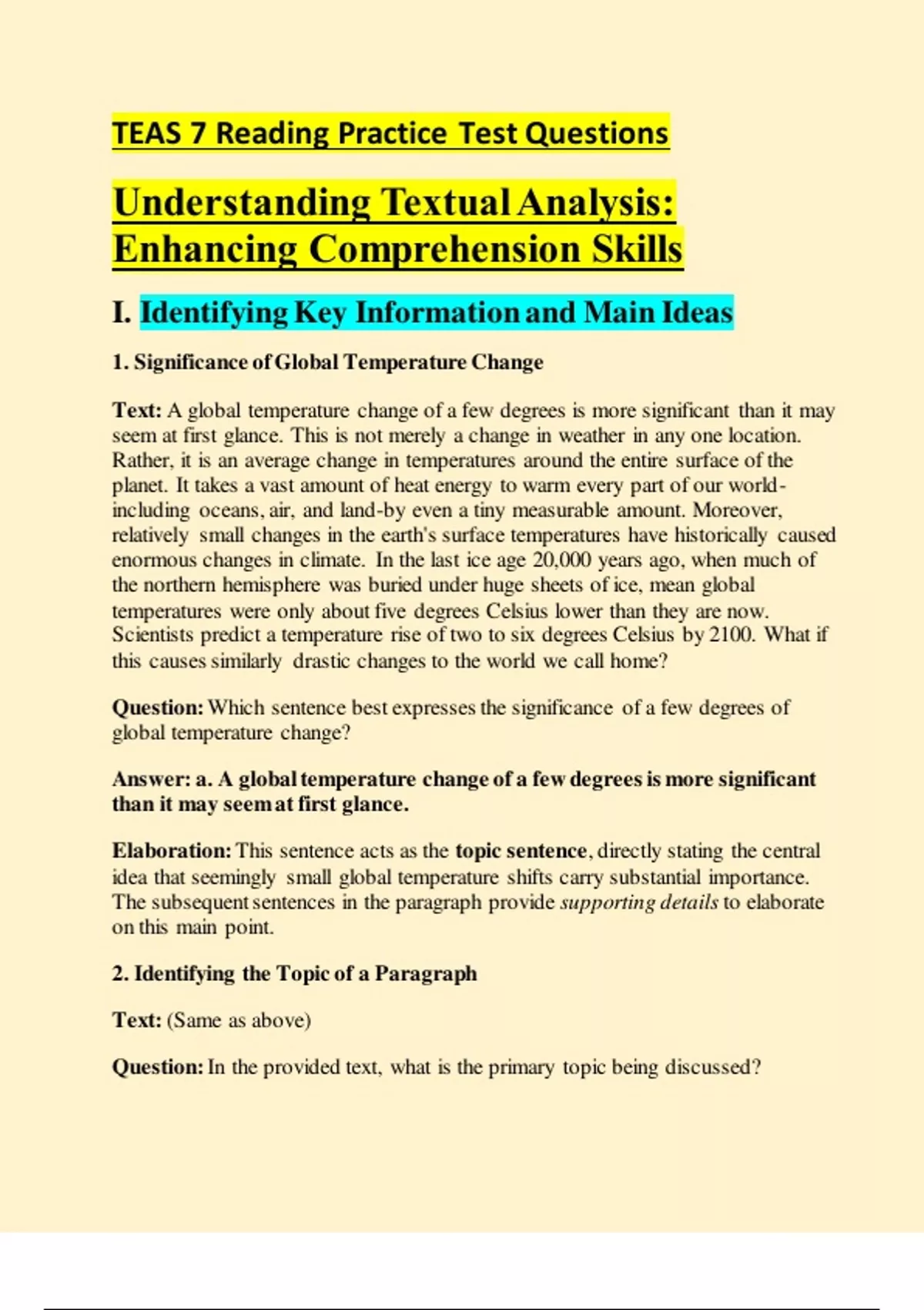 TEAS 7 Reading Practice Test Questions | Comprehension, Analysis ...