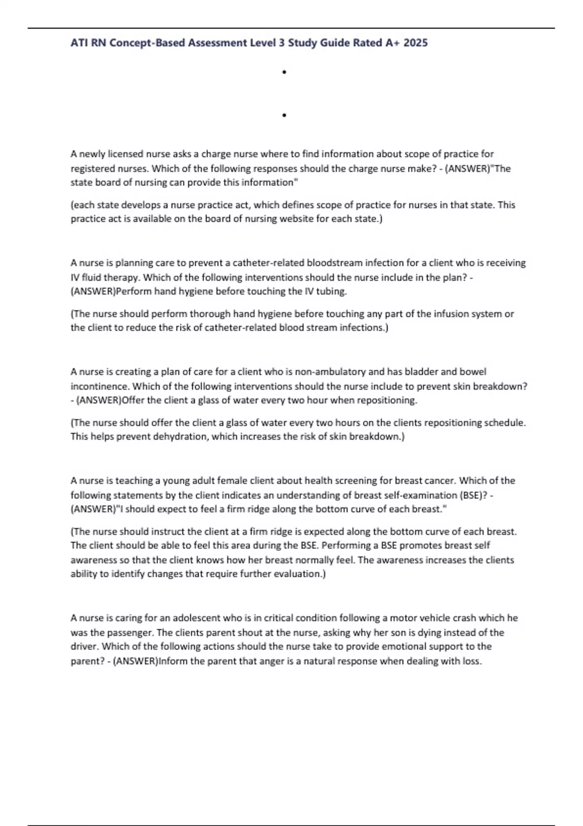 ATI RN Concept-Based Assessment Level 3 Study Guide Rated A+ 2025 - ATI ...