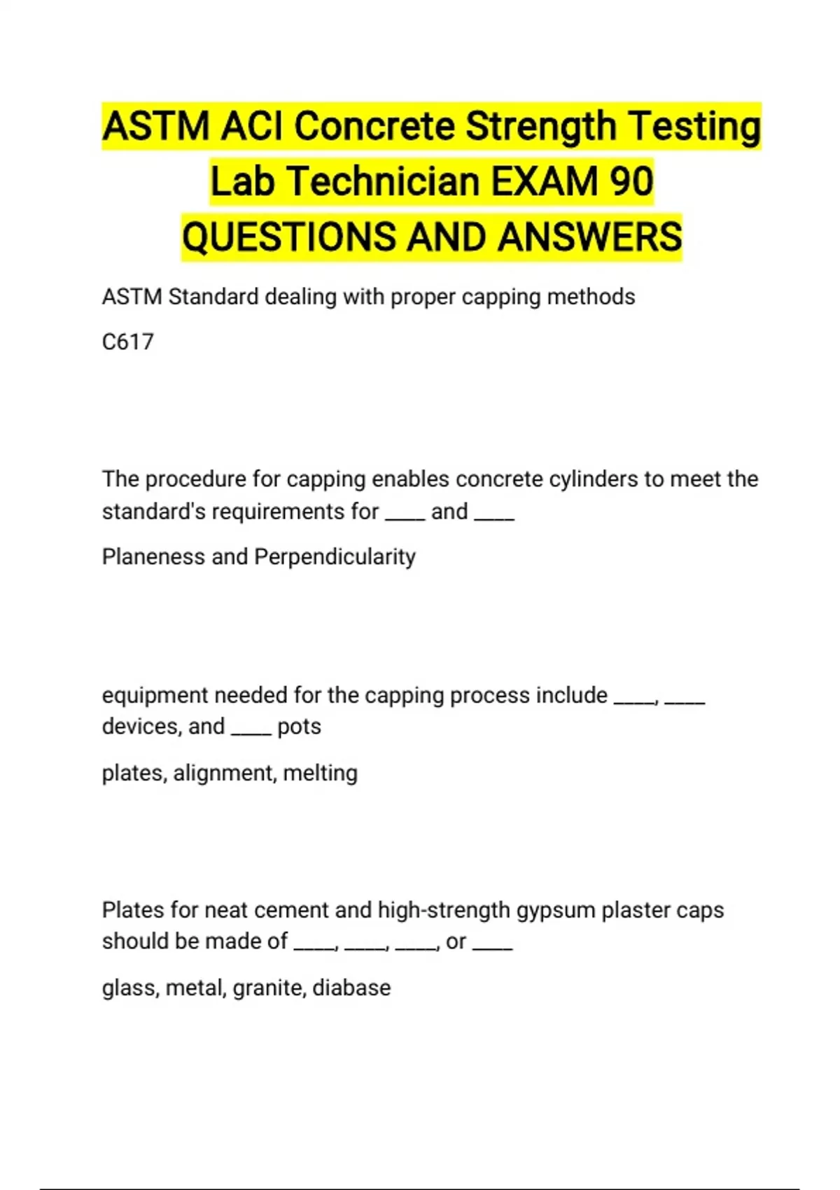 ASTM ACI Concrete Strength Testing Lab Technician EXAM 90 QUESTIONS AND ...