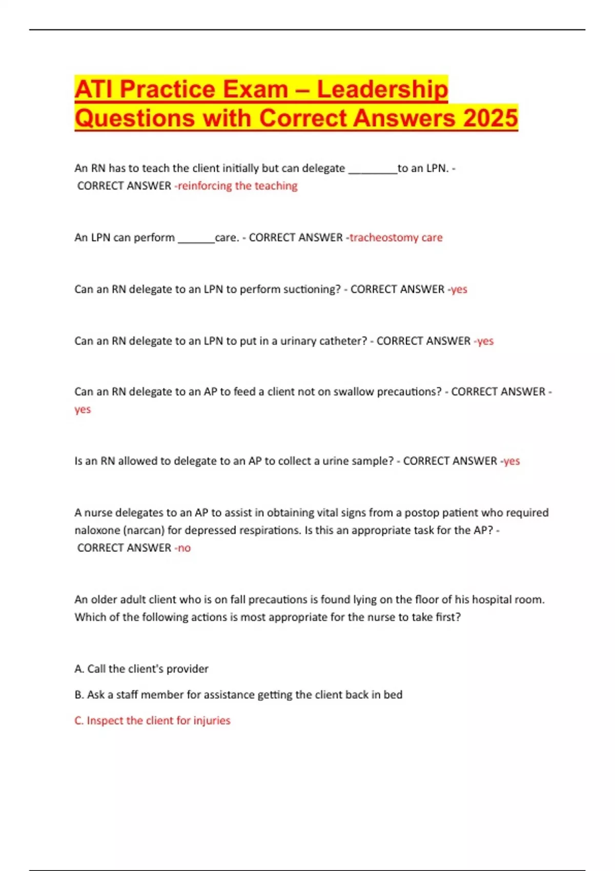ATI Practice Exam – Leadership Questions with Correct Answers 2025 ...