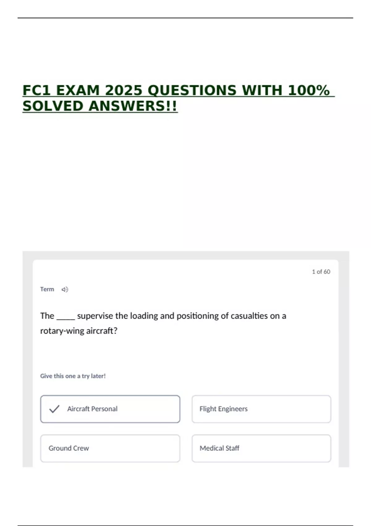 FC1 EXAM 2025 QUESTIONS WITH 100% SOLVED ANSWERS!! - 68W FC1 - Stuvia US