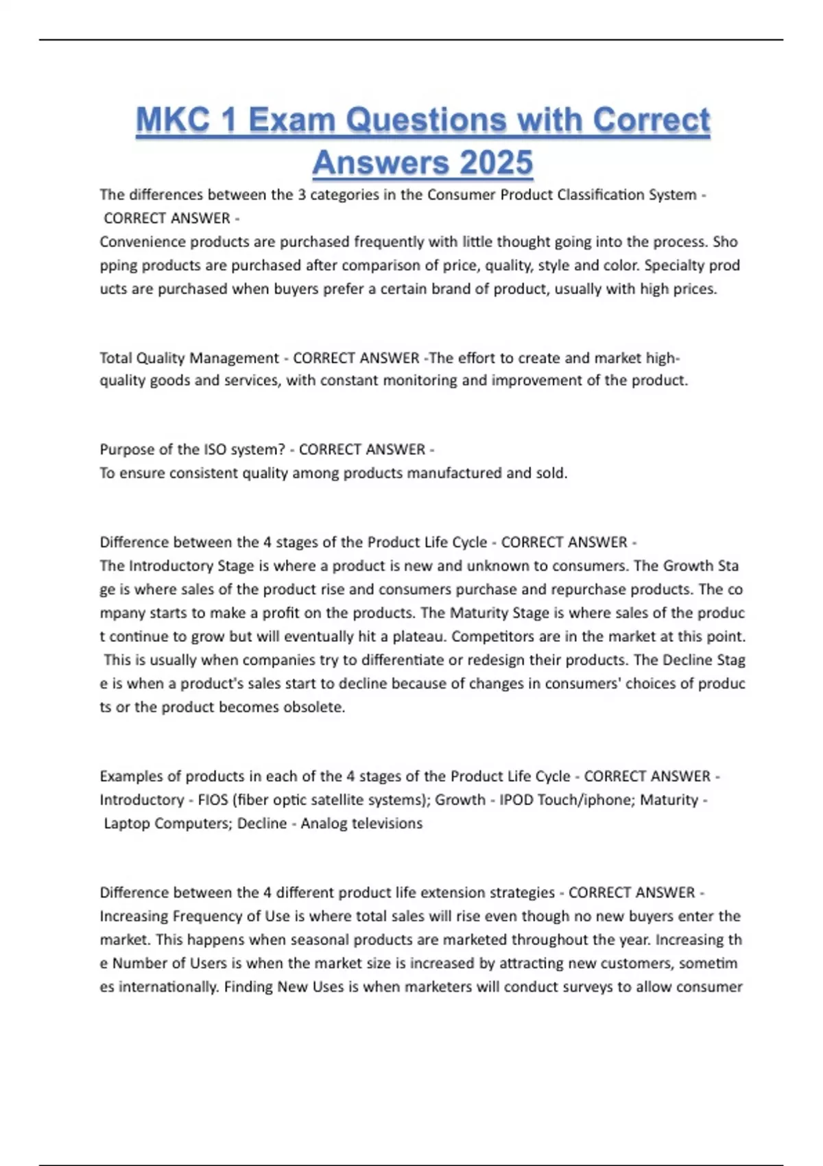 MKC 1 Exam Questions with Correct Answers 2025 - MKC - Stuvia US