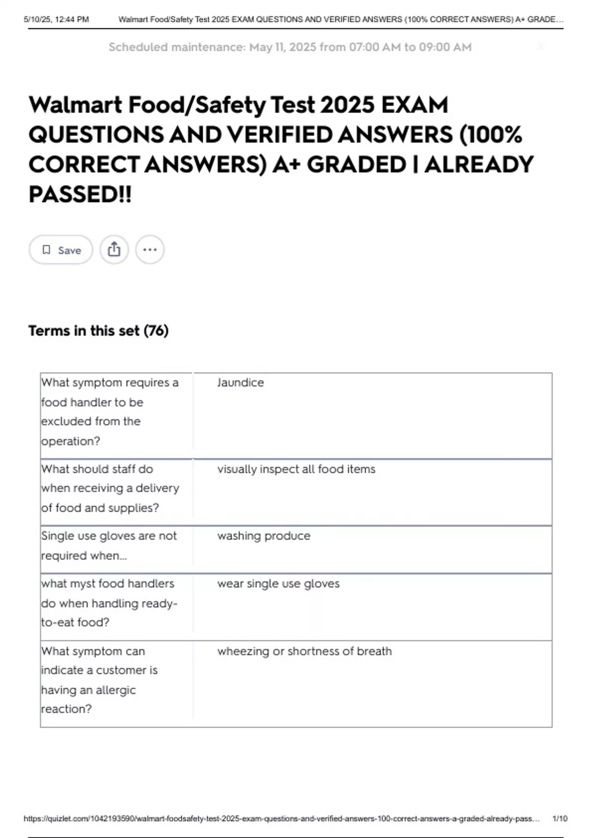 Walmart Food/Safety Test 2025 EXAM QUESTIONS AND VERIFIED ANSWERS (100% ...