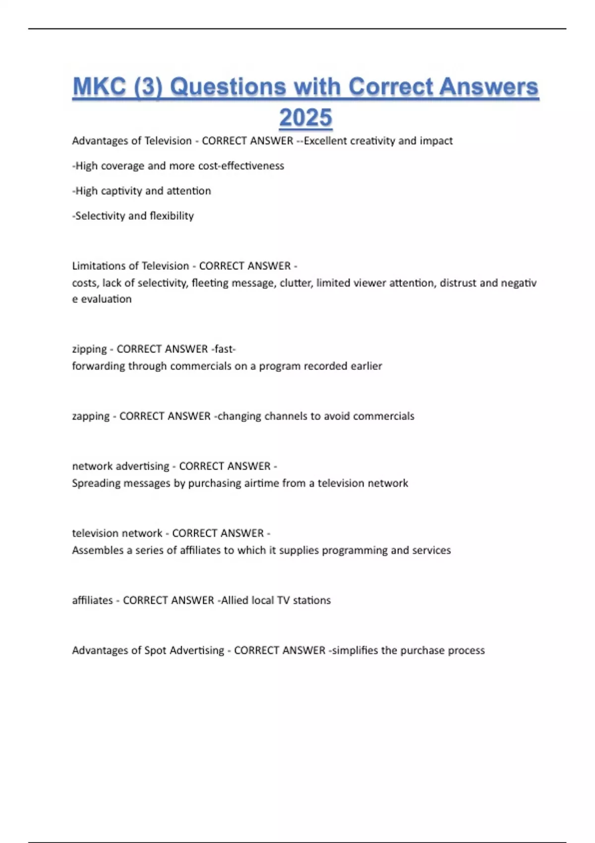 MKC (3) Questions with Correct Answers 2025 - MKC - Stuvia US