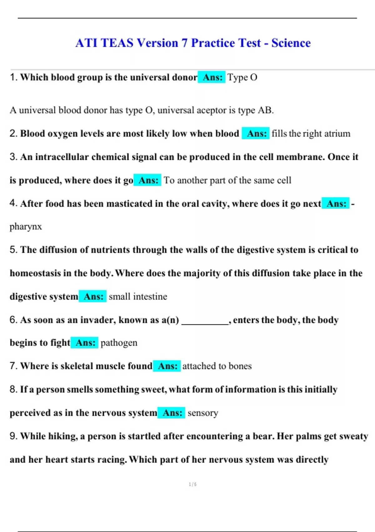 ATI TEAS Version 7 Practice Test - Science Questions and Answers 2025/ ...