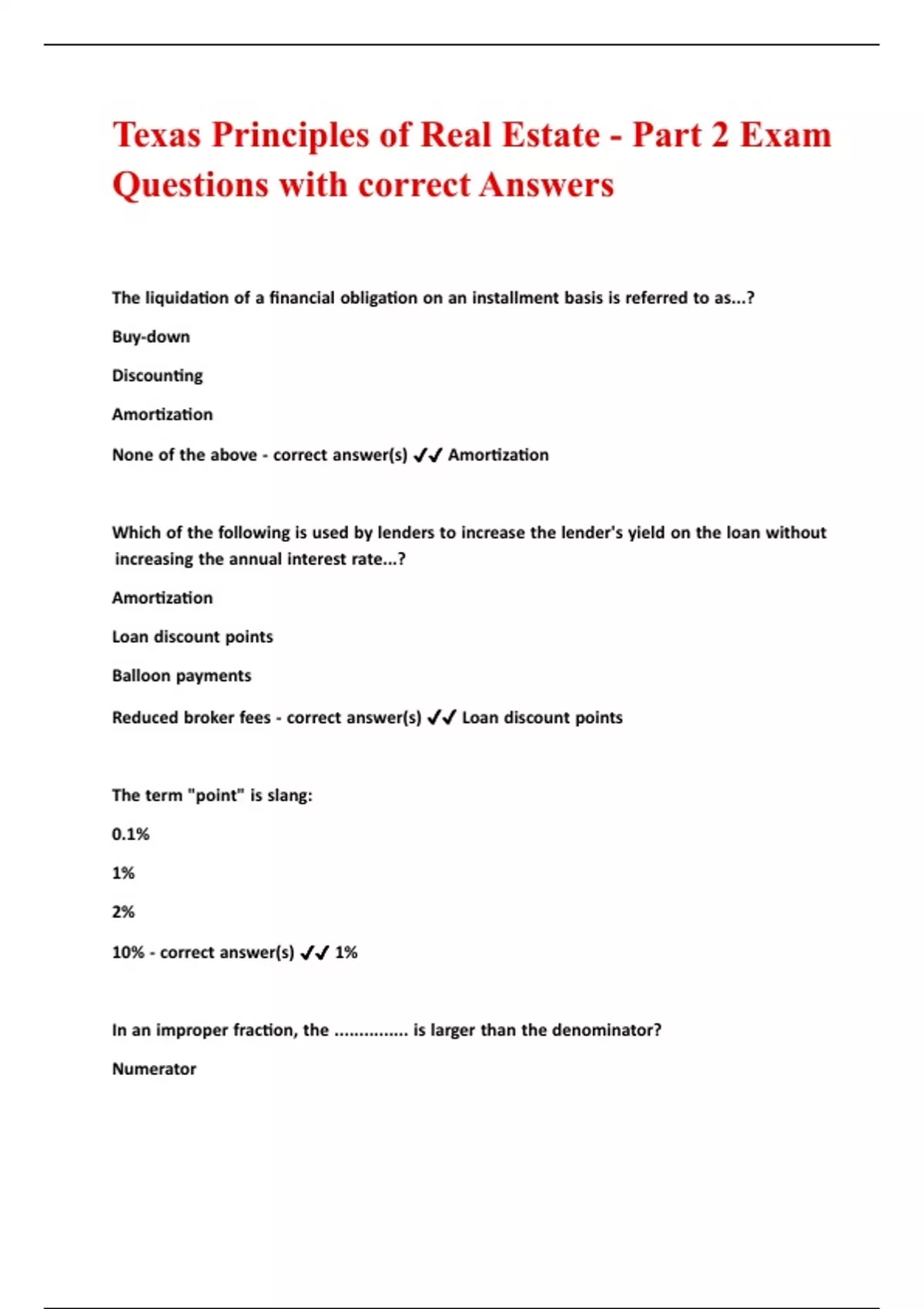 Texas Principles of Real Estate II bundled exams - Stuvia US