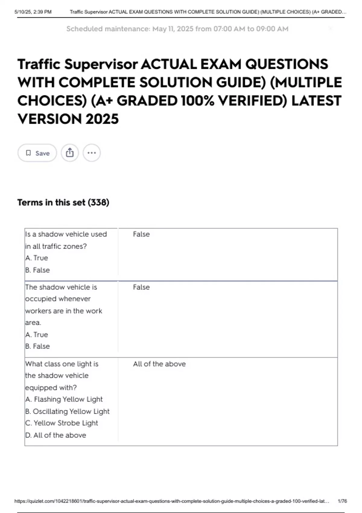 Traffic Supervisor ACTUAL EXAM QUESTIONS WITH COMPLETE SOLUTION GUIDE) (MULTIPLE CHOICES) (A+ ...