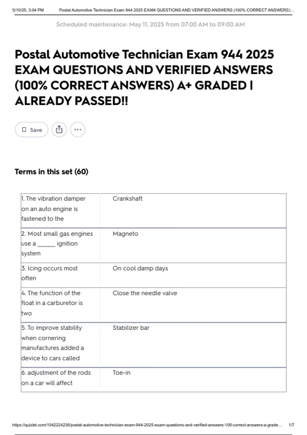 Postal Automotive Technician Exam 944 2025 EXAM QUESTIONS AND VERIFIED ...