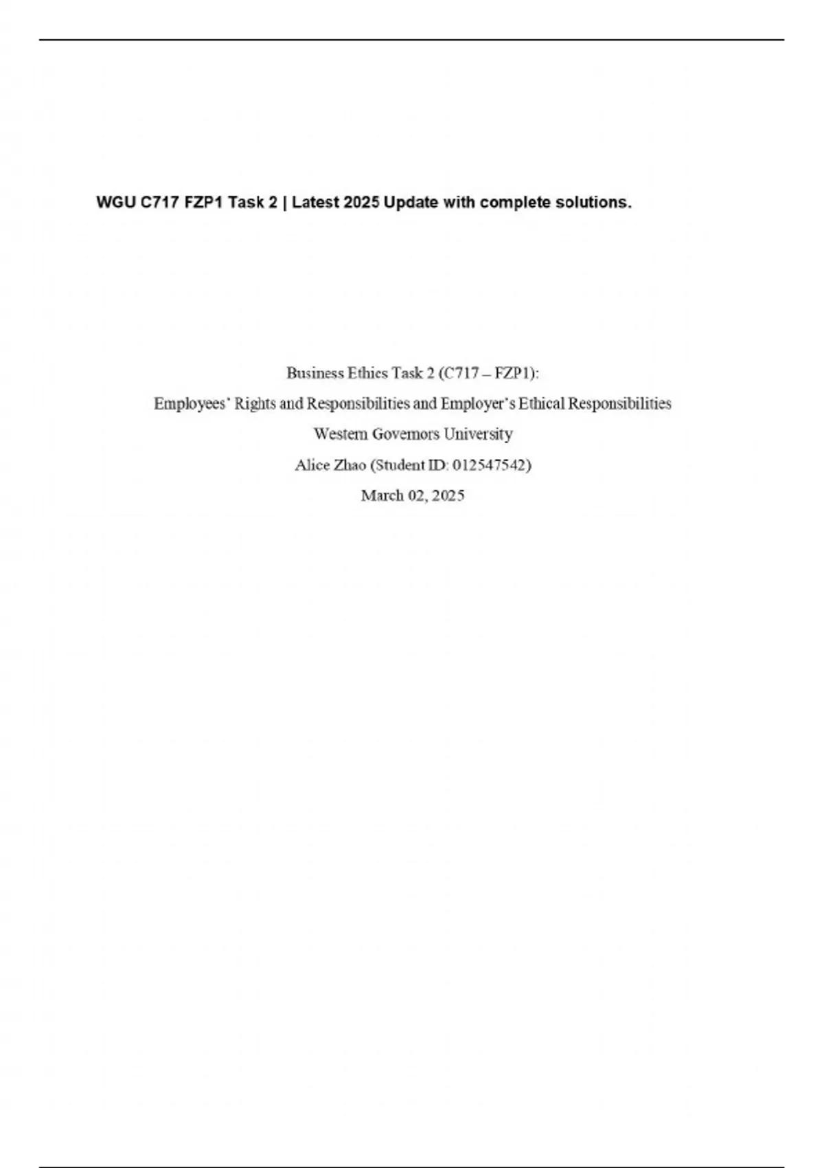 WGU C717 FZP1 Task 2 | Latest 2025 Update with complete solutions ...