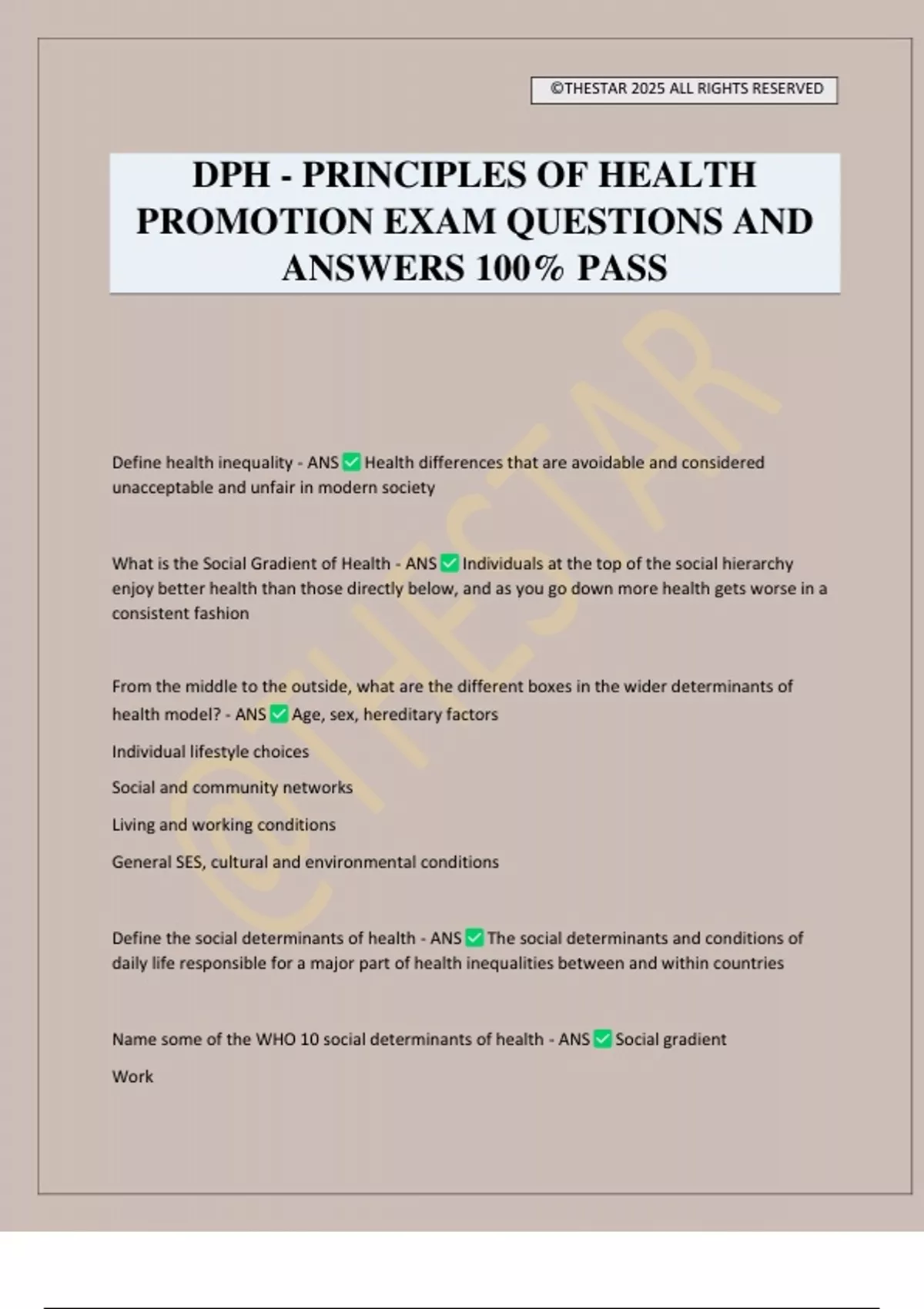 DPH - PRINCIPLES OF HEALTH PROMOTION EXAM QUESTIONS AND ANSWERS 100% ...