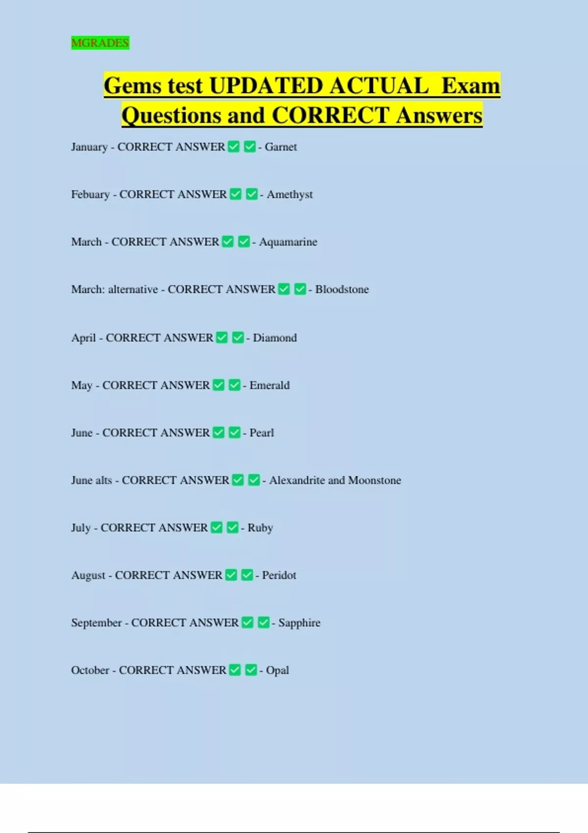 Gems test UPDATED ACTUAL Exam Questions and CORRECT Answers - GEMS ...
