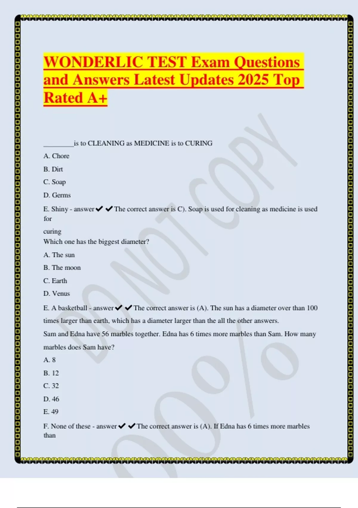 WONDERLIC TEST Exam Questions and Answers Latest Updates 2025 Top Rated ...