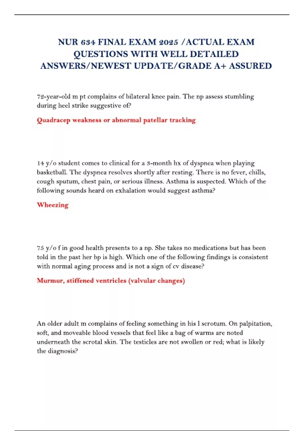 NUR 634 FINAL EXAM 2025 /ACTUAL EXAM QUESTIONS WITH WELL DETAILED ...