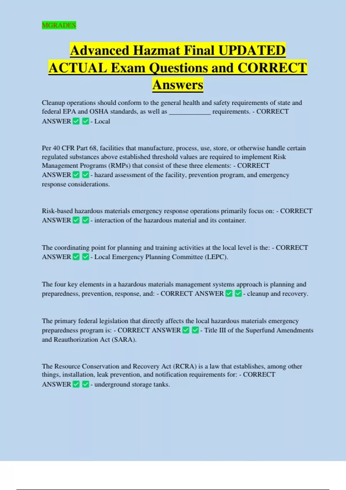 Advanced Hazmat Final UPDATED ACTUAL Exam Questions and CORRECT Answers ...