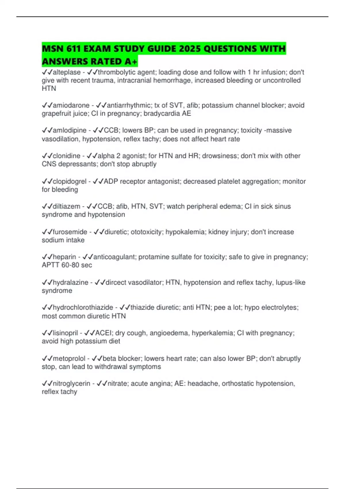 MSN 611 EXAM STUDY GUIDE 2025 QUESTIONS WITH ANSWERS RATED A+ - MSN 611 ...