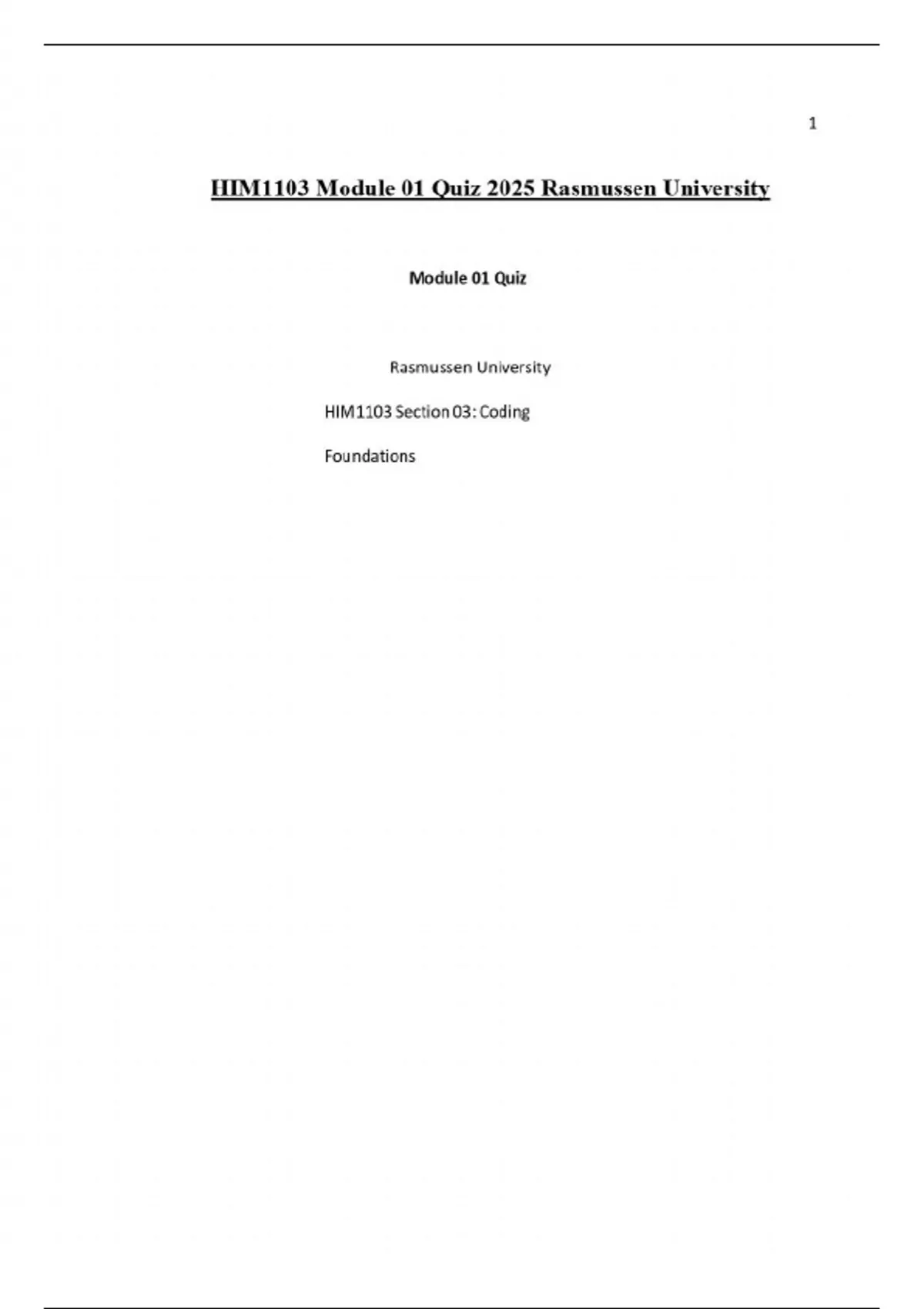 HIM1103 Module 01 Quiz 2025 Rasmussen University - HIM1103 - Stuvia US