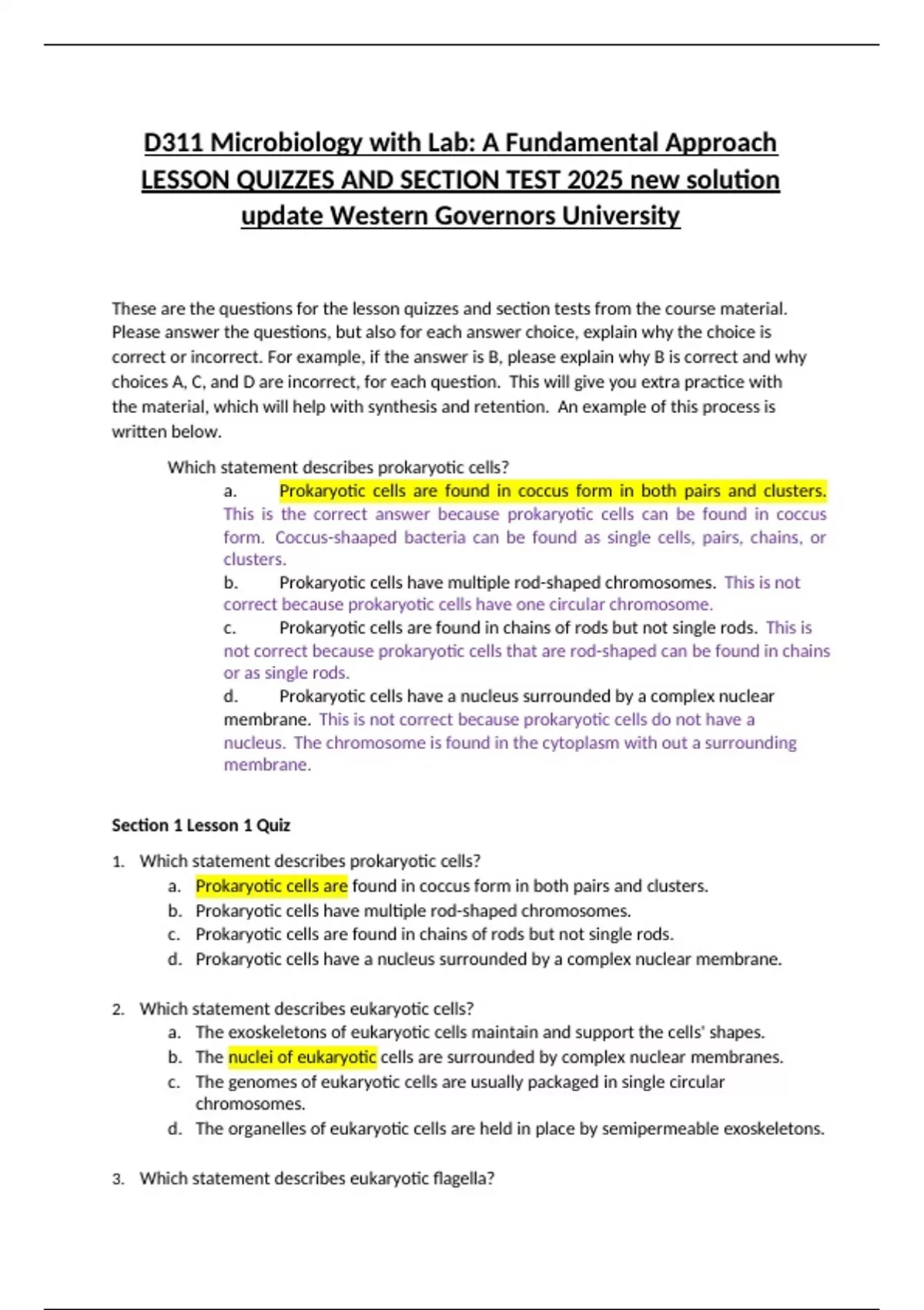 D311 Microbiology with Lab: A Fundamental Approach LESSON QUIZZES AND ...