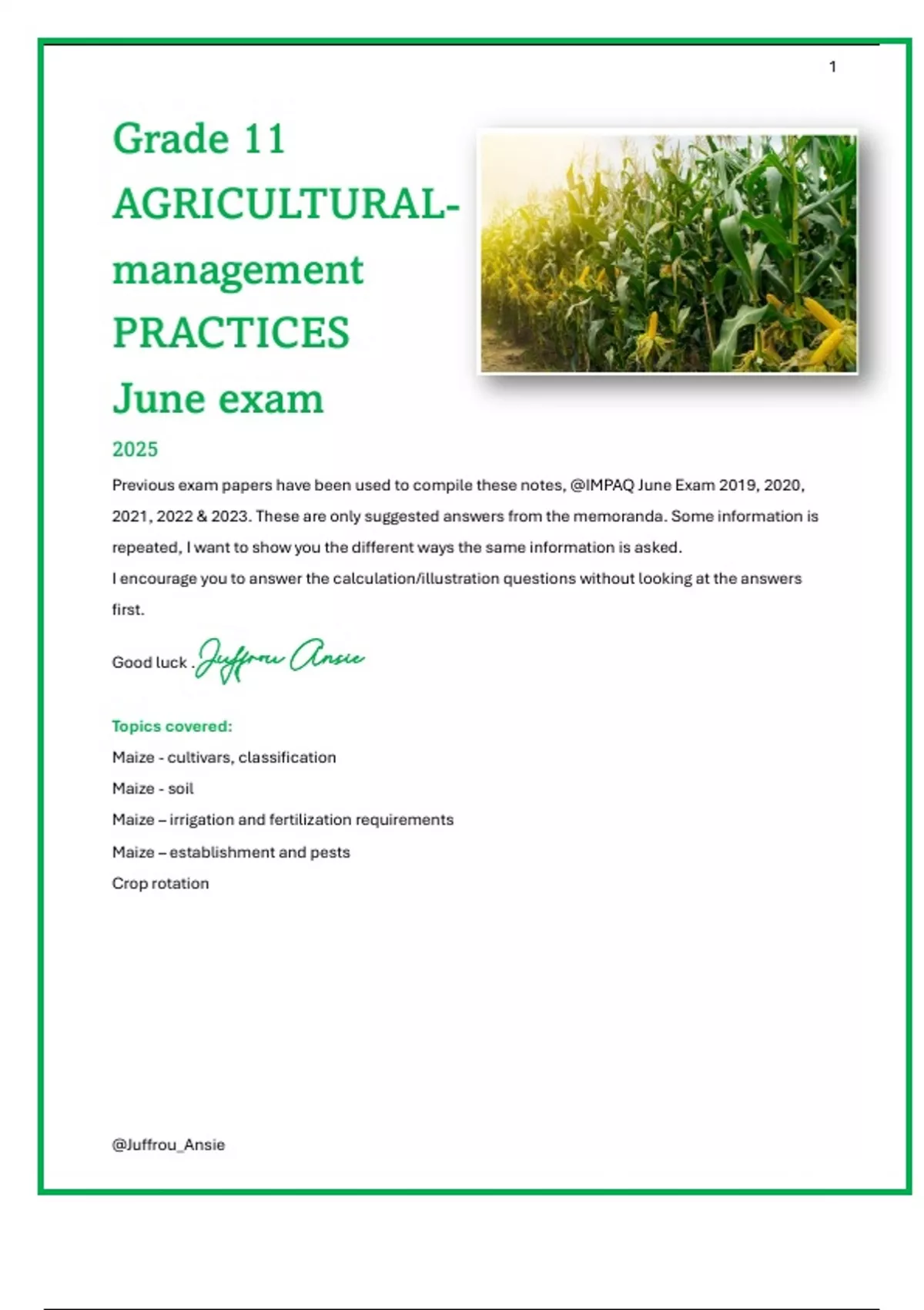 Summary Gr 11 Agricultural Management Practices June 2025 ...